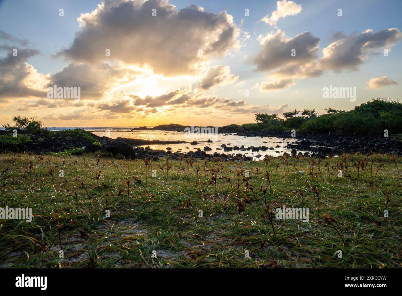Landscape shot on an island in the Indian Ocean, between the sea with ...