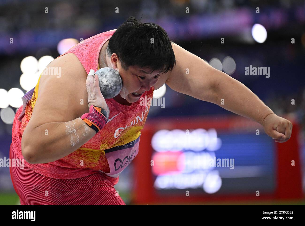 Paris, France. 9th Aug, 2024. Gong Lijiao of China competes during the ...