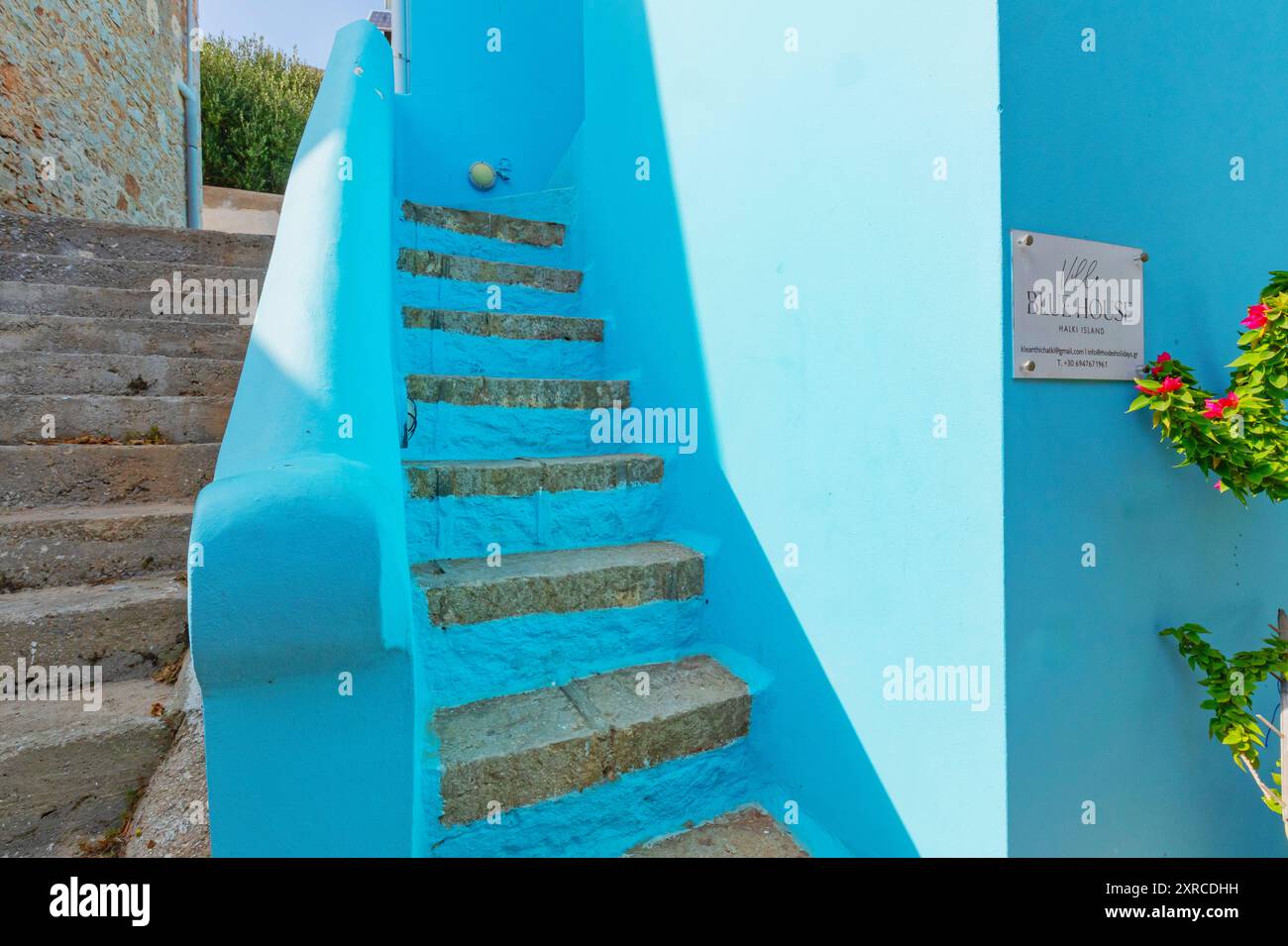 Colourfull stucco staircase, Halki Island, Dodecanese Islands, Greece ...