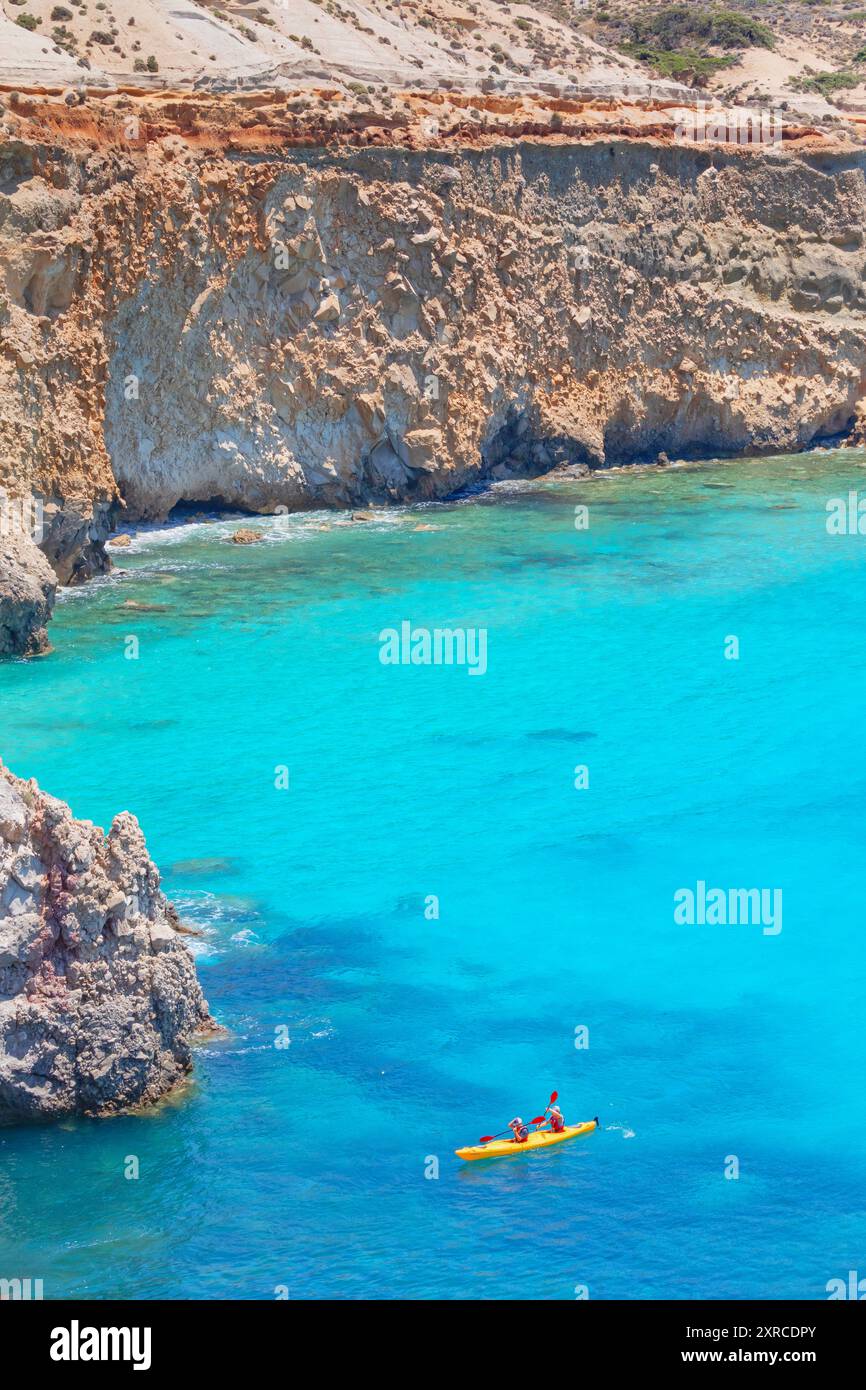 Group of people Kayaking, Tsigrado, Milos Island, Cyclades Islands ...