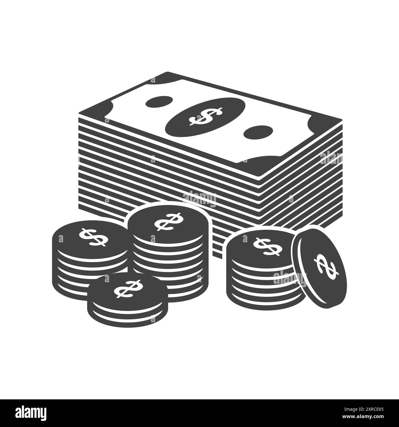 Banknotes cash stack dollar and coins cents icons. Money currency bill ...