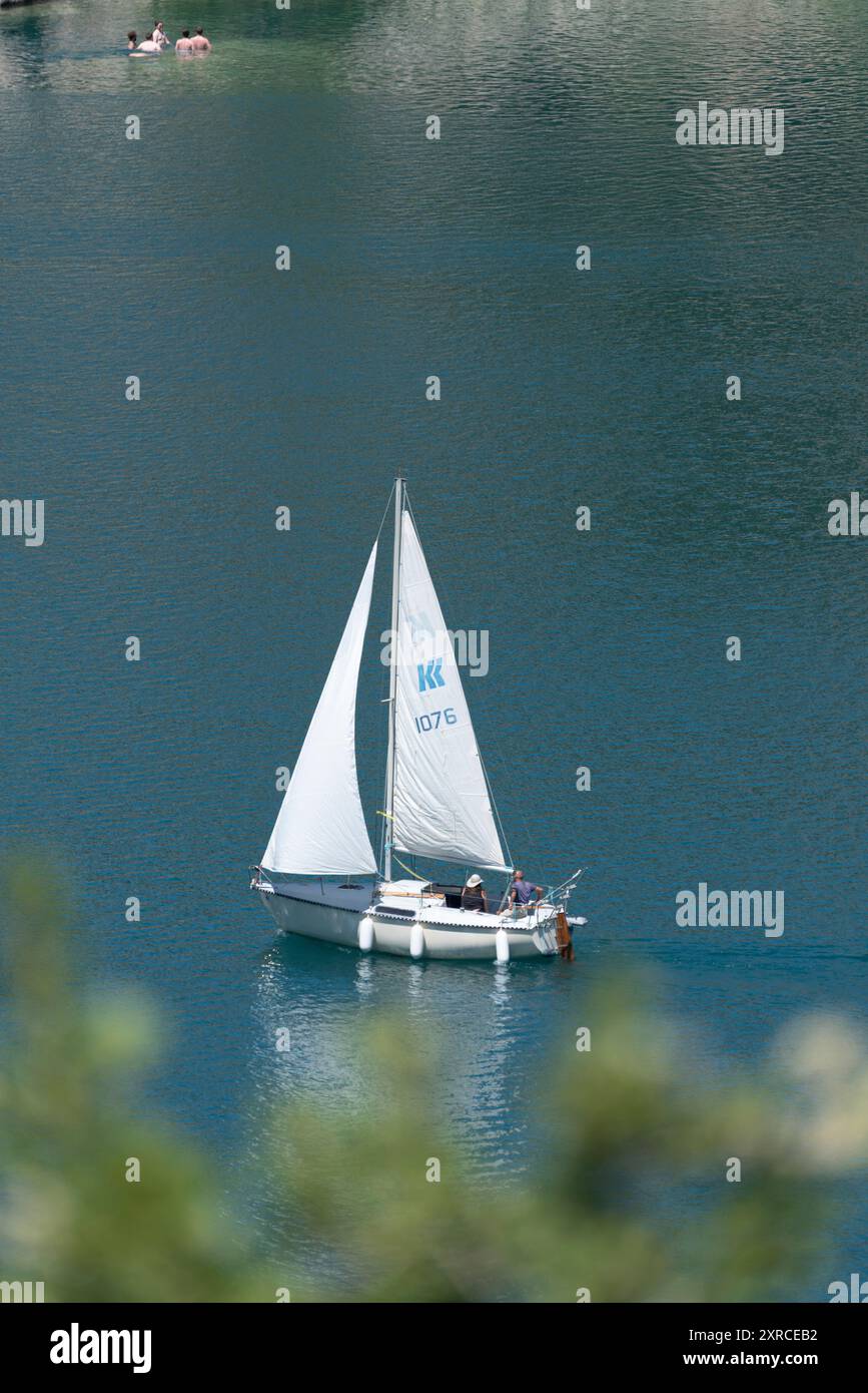 Sailing boat on the Lac de Sainte-Croix, Provence-Alpes-Cote d'Azur ...