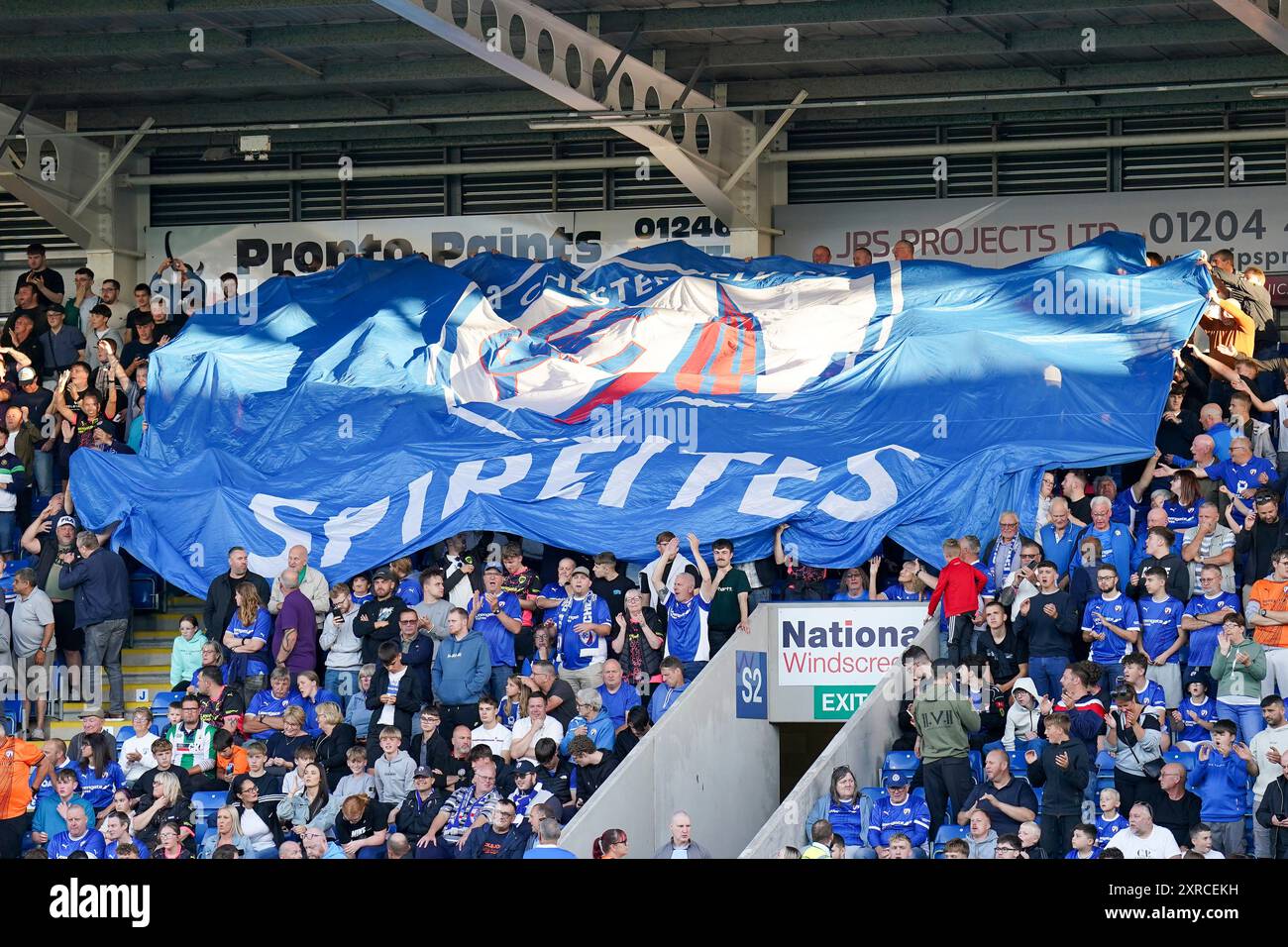 Chesterfield, UK. 09th Aug, 2024. Chesterfield Fans with giant flag ...