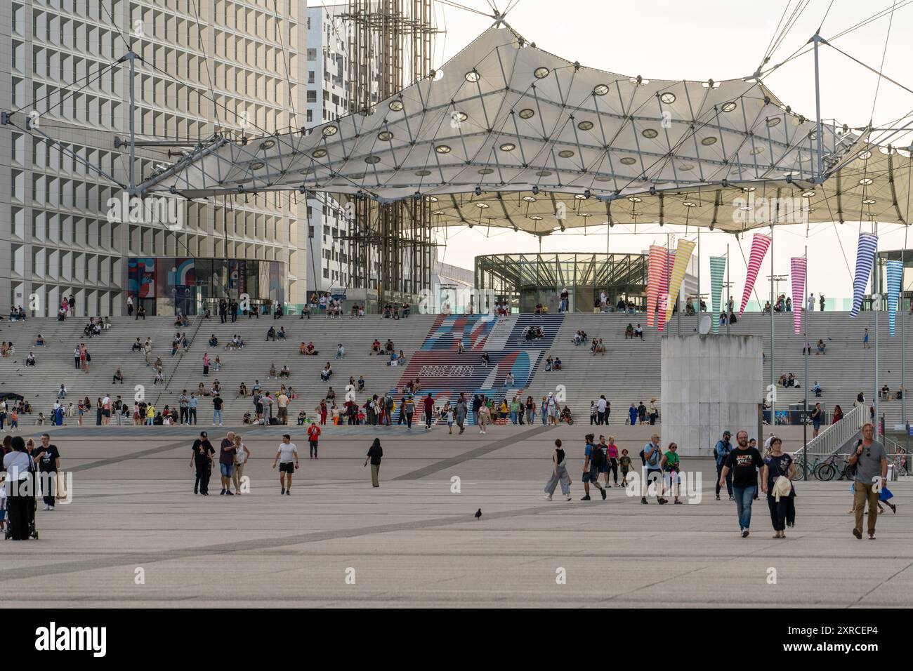 Paris, France - August 4, 2024: Grand Arche de La Defense with Olympic ...