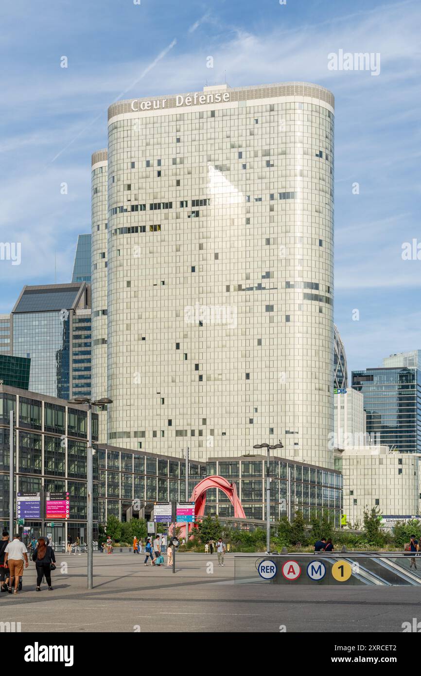 Paris, France - August 4, 2024: Coeur Defense building and modern urban ...