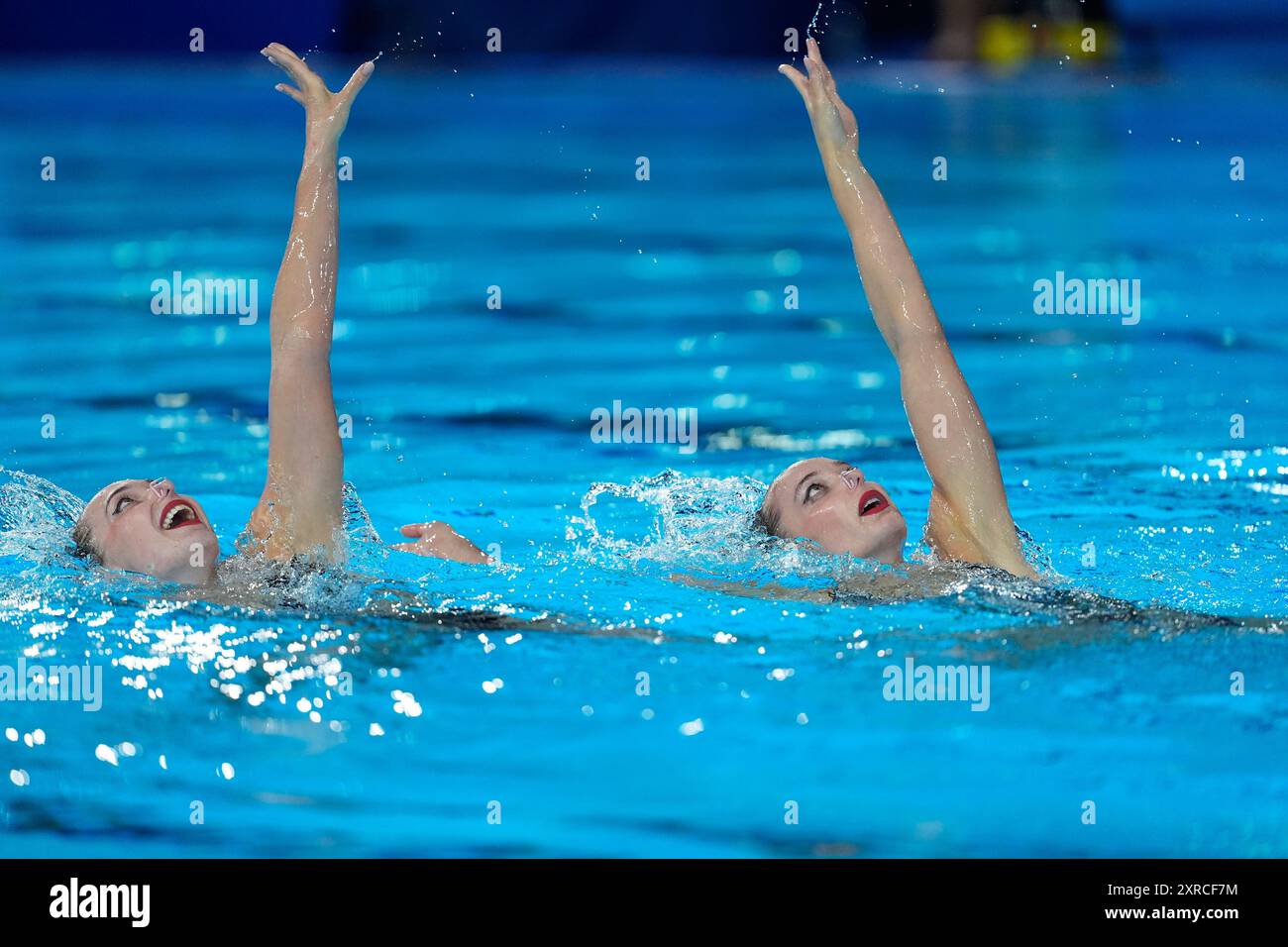 Ukraine's Maryna Aleksiiva and Vladyslava Aleksiiva compete in the duet ...