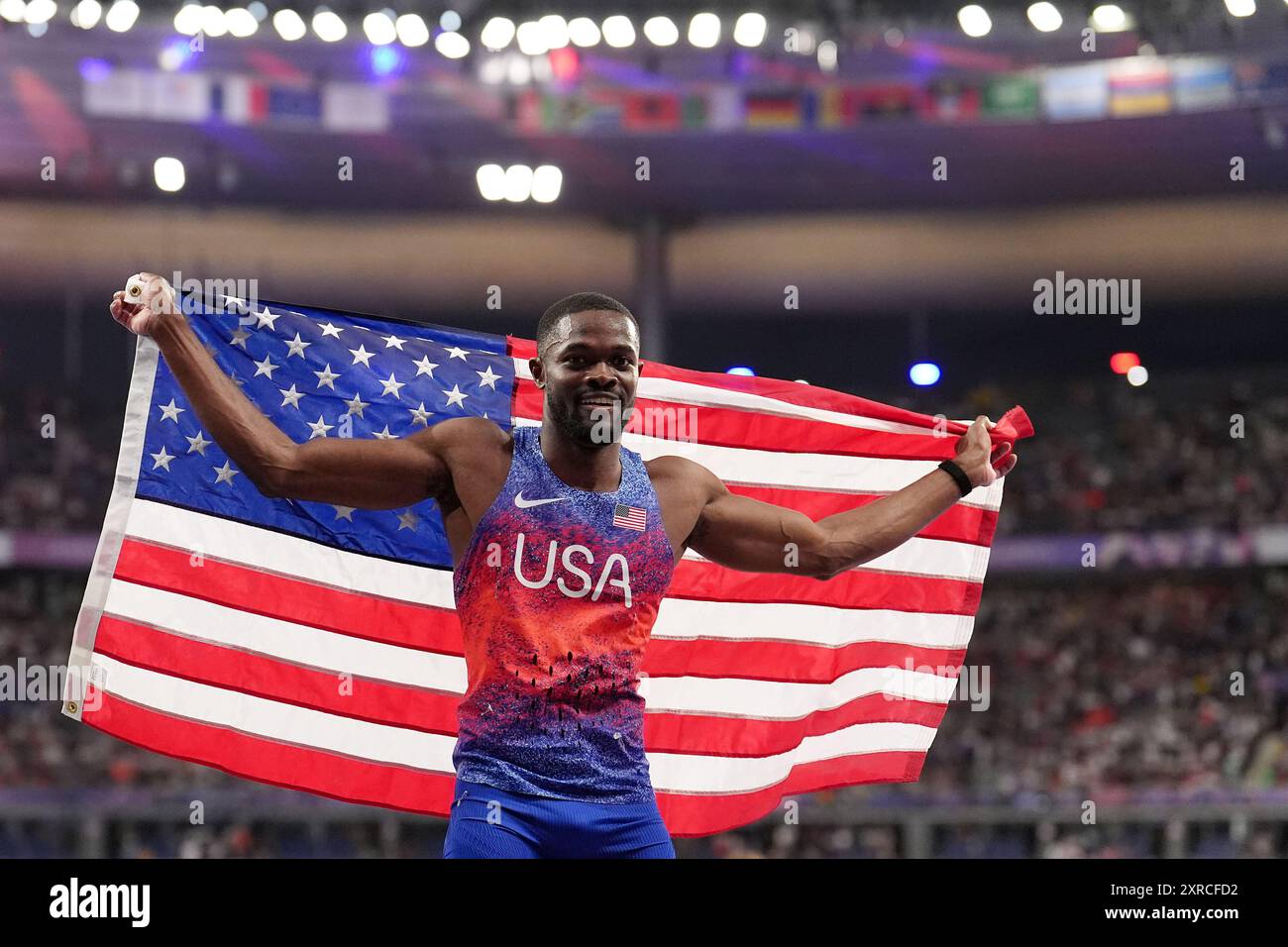 USA's Rai Benjamin celebrates winning gold in the Men's 400M Hurdles ...