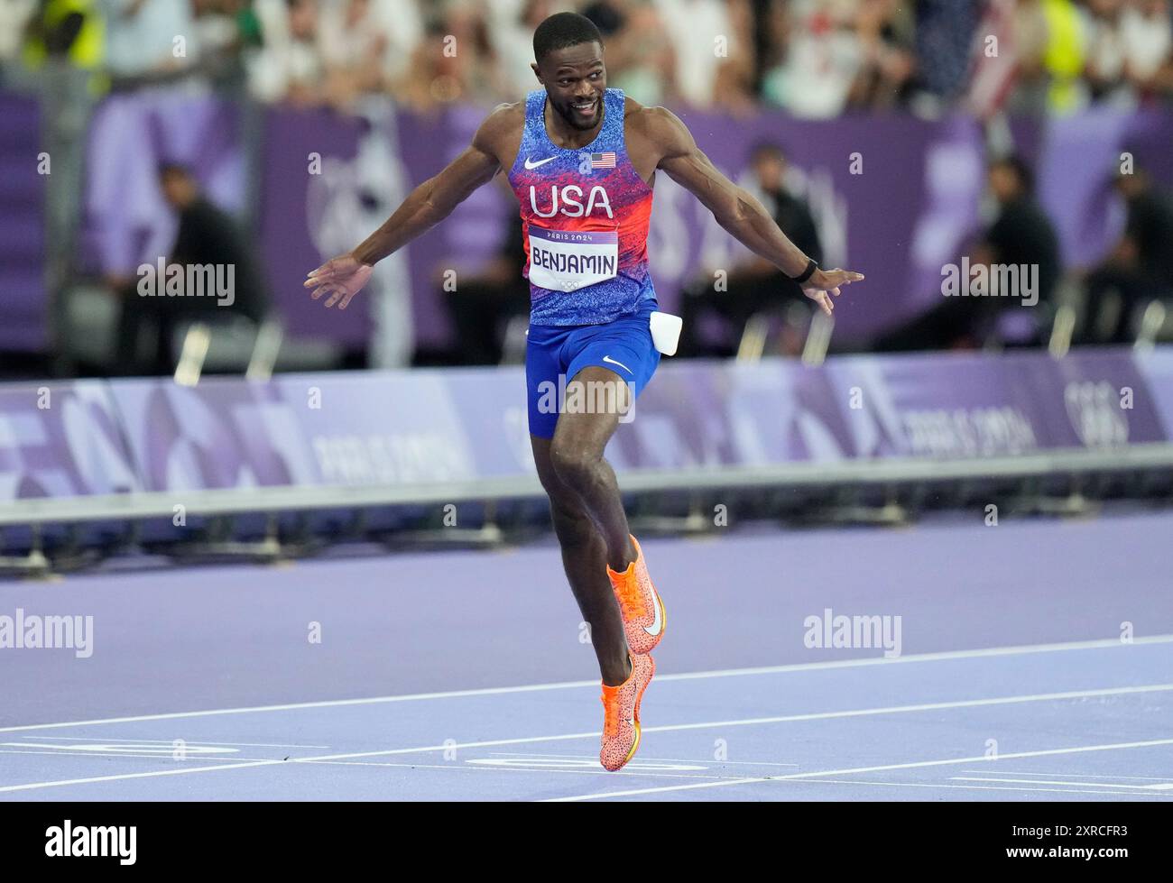 Paris, France. 09th Aug, 2024. Rai Benjamin of the U.S. crosses the ...