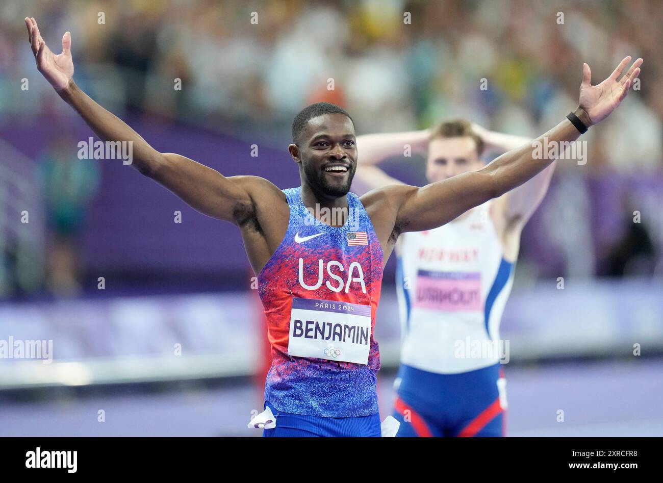 Paris, France. 09th Aug, 2024. Rai Benjamin of the U.S. crosses the ...