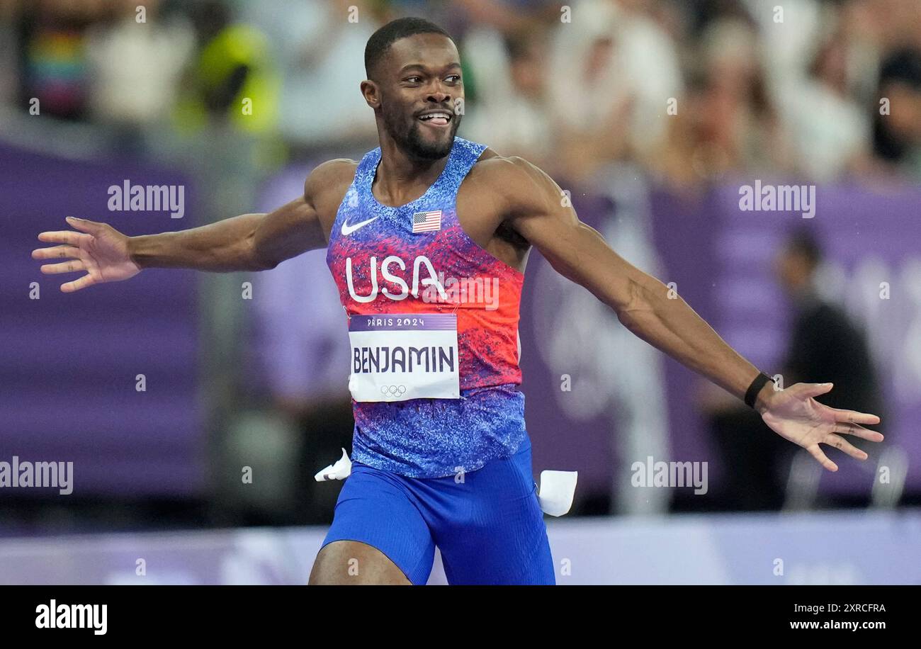 Paris, France. 09th Aug, 2024. Rai Benjamin of the U.S. crosses the ...