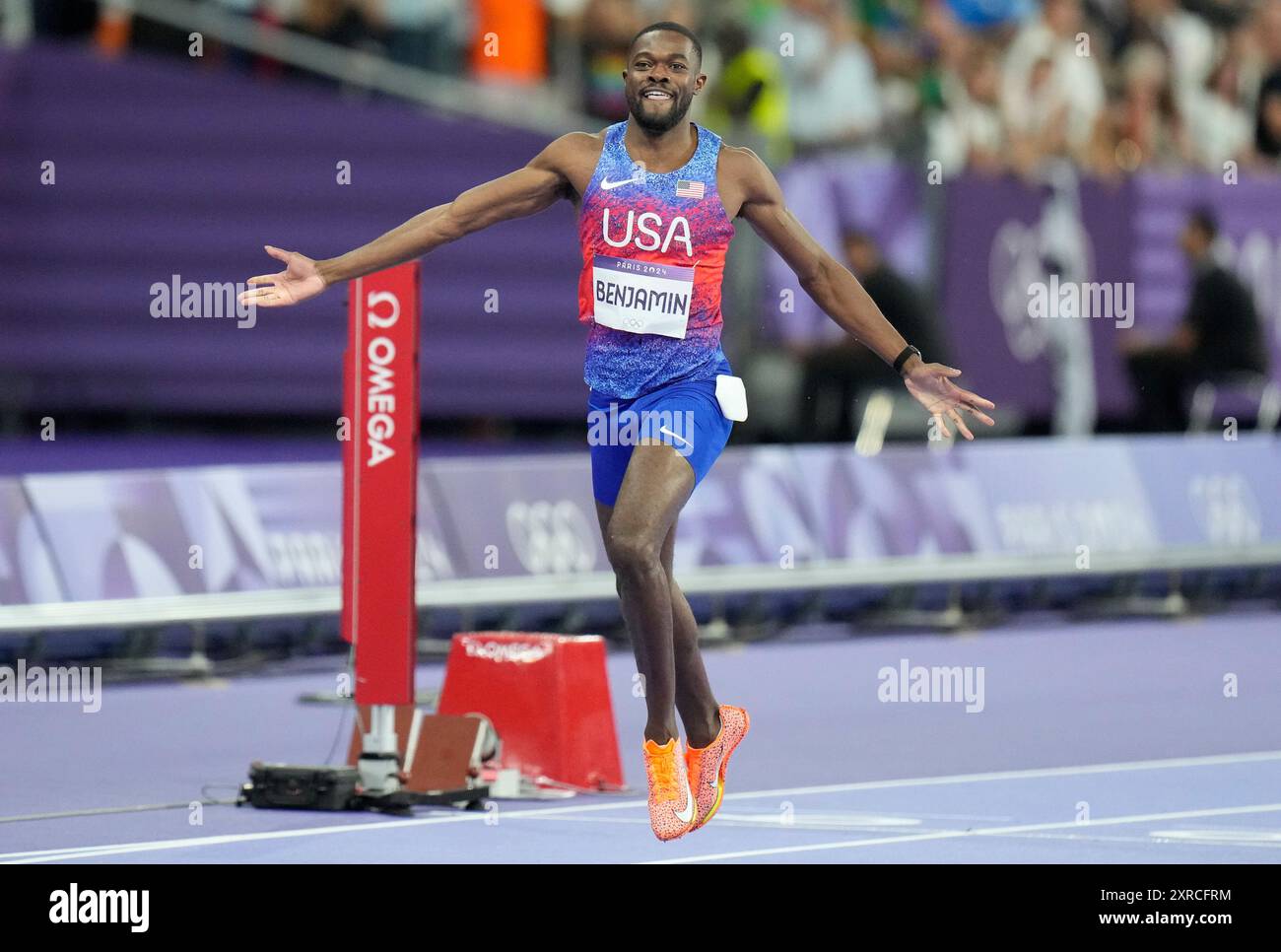Paris, France. 09th Aug, 2024. Rai Benjamin of the U.S. crosses the ...