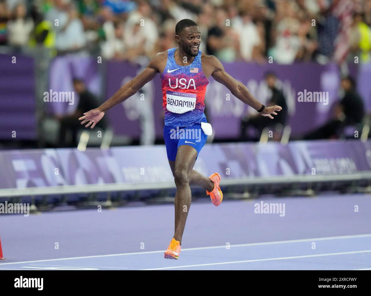 Paris, France. 09th Aug, 2024. Rai Benjamin of the U.S. crosses the ...