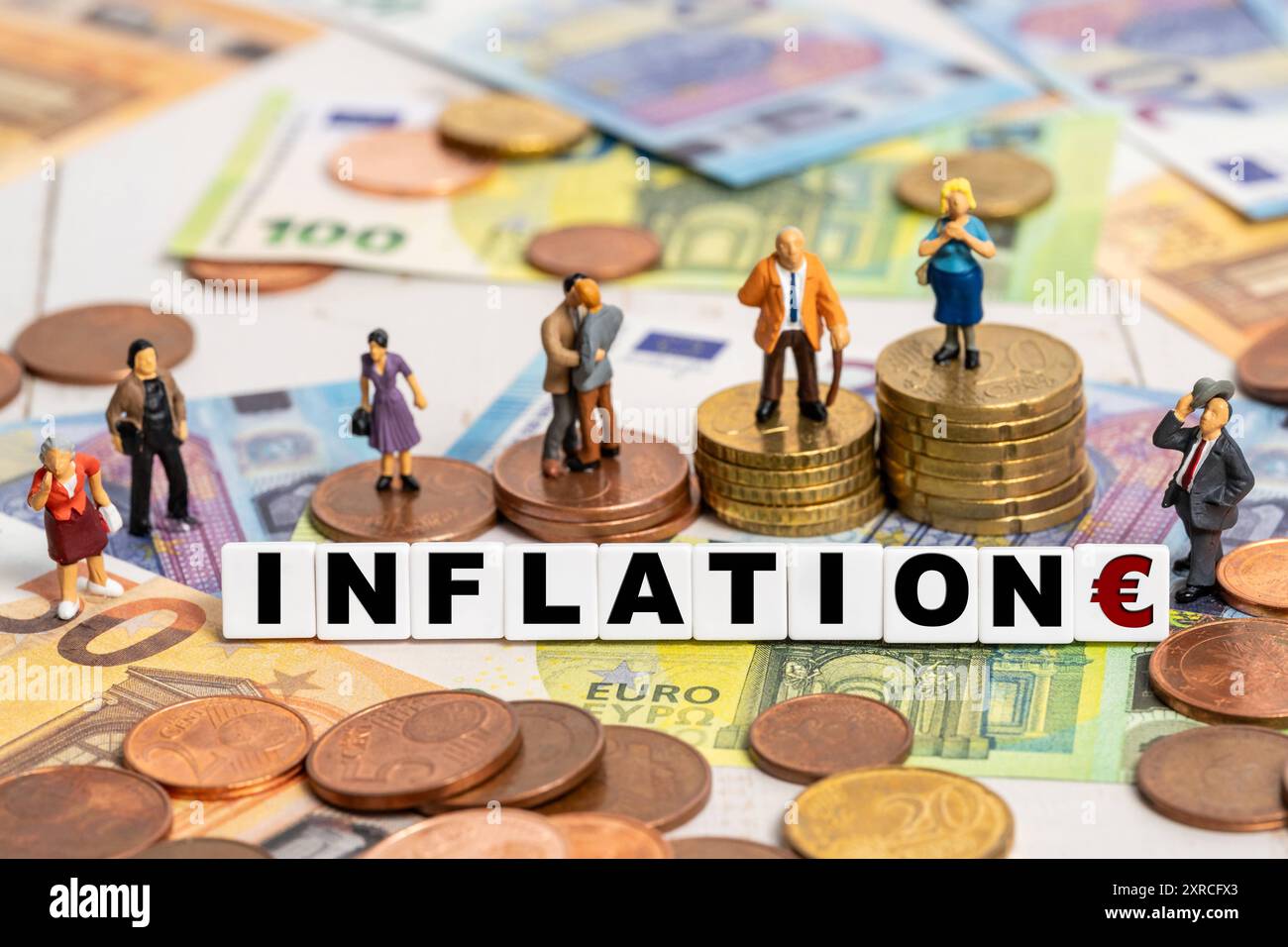 9 August 2024: Lettering: Inflation, in front of euro banknotes and ...