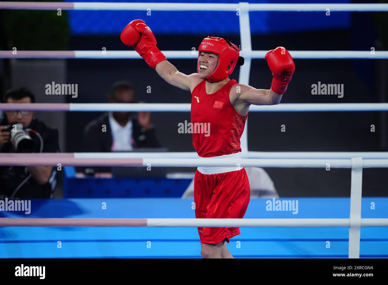 China’s Yu Wu reacts after her bout against Turkey’s Buse Naz Cakiroglu ...