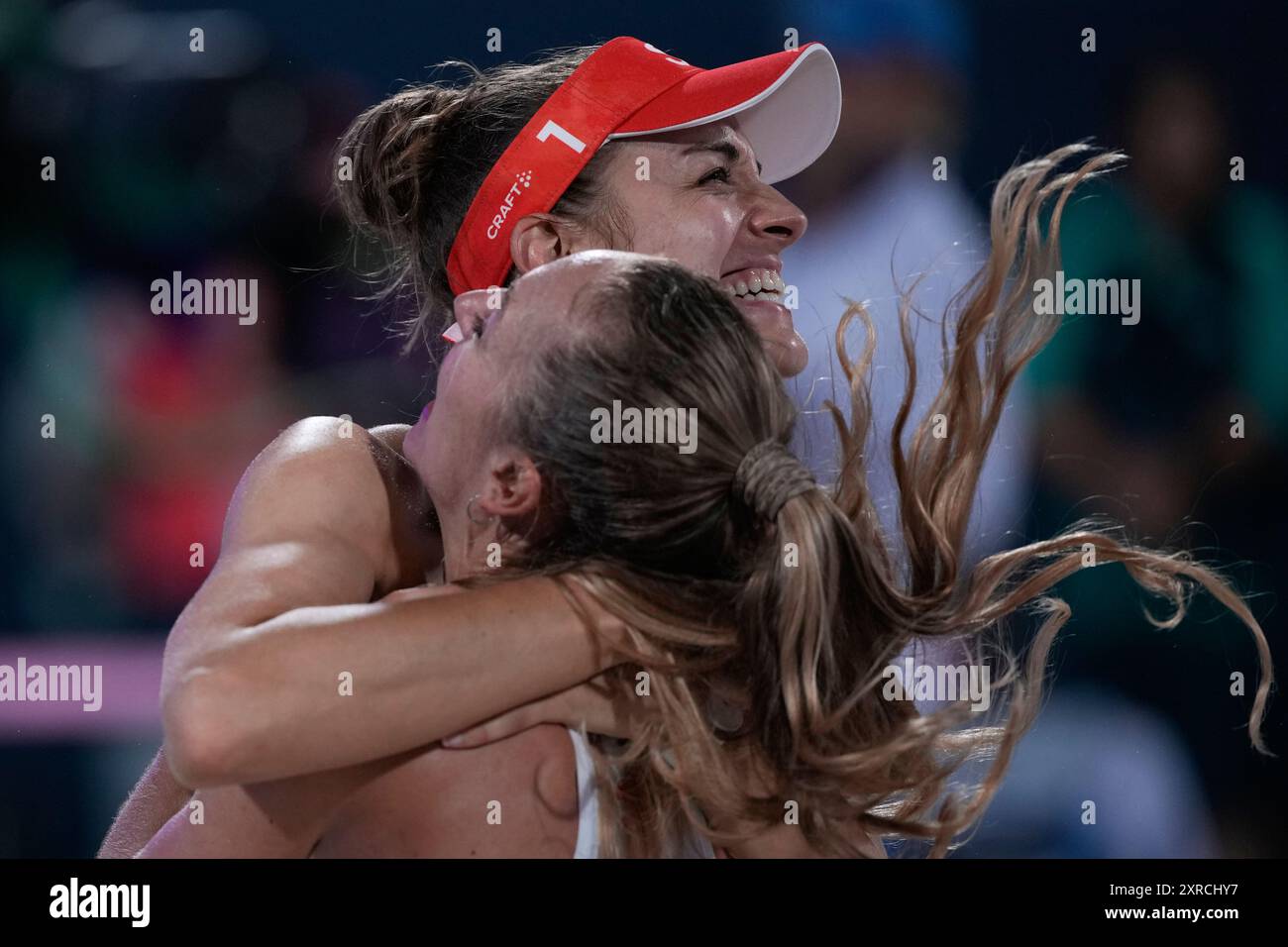 Switzerland's Tanja Hueberli, left, and Nina Brunner, celebrate winning ...