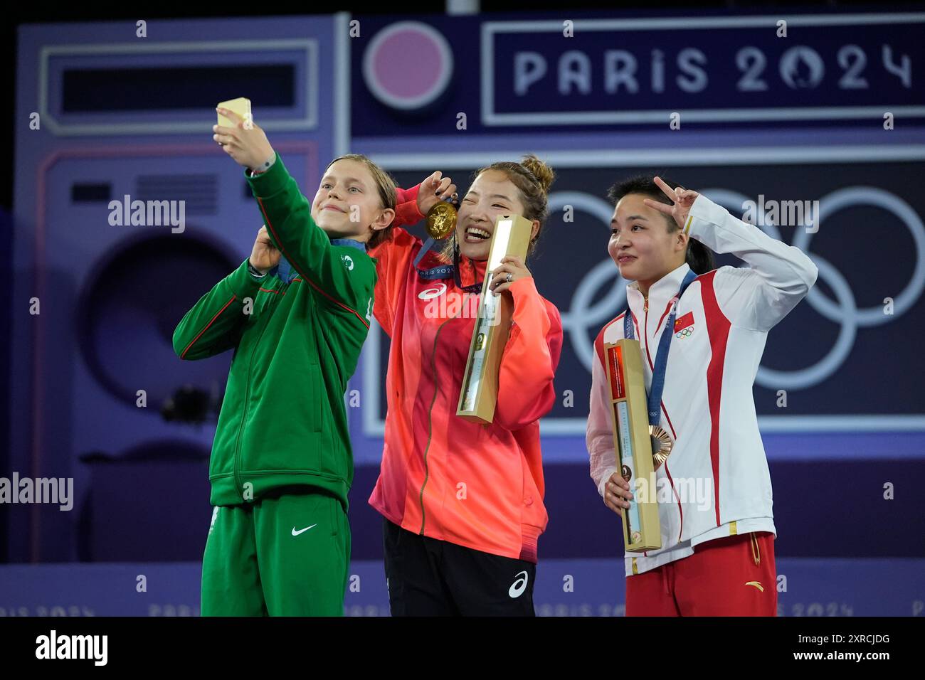 Gold medallist Japan's Ami Yuasa, known as B-Girl Ami, center, poses ...