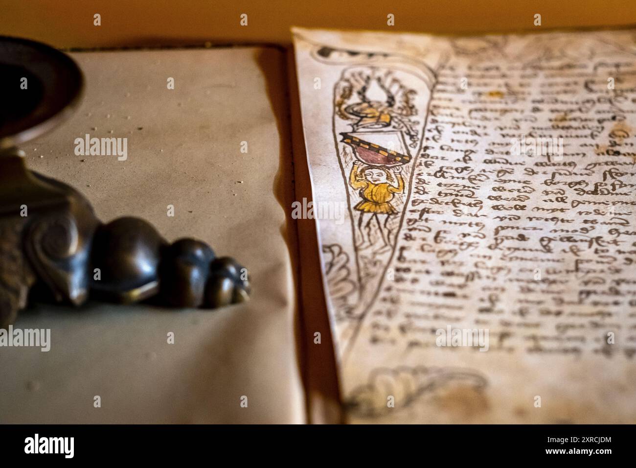 Manuscript in the monks' library at Børglum Kloster, a medieval abbey ...