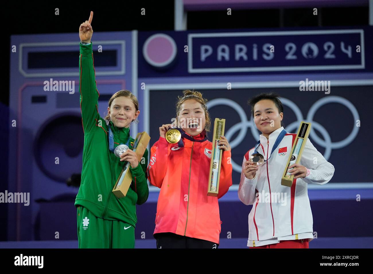 Gold medallist Japan's Ami Yuasa, known as B-Girl Ami, center, poses ...