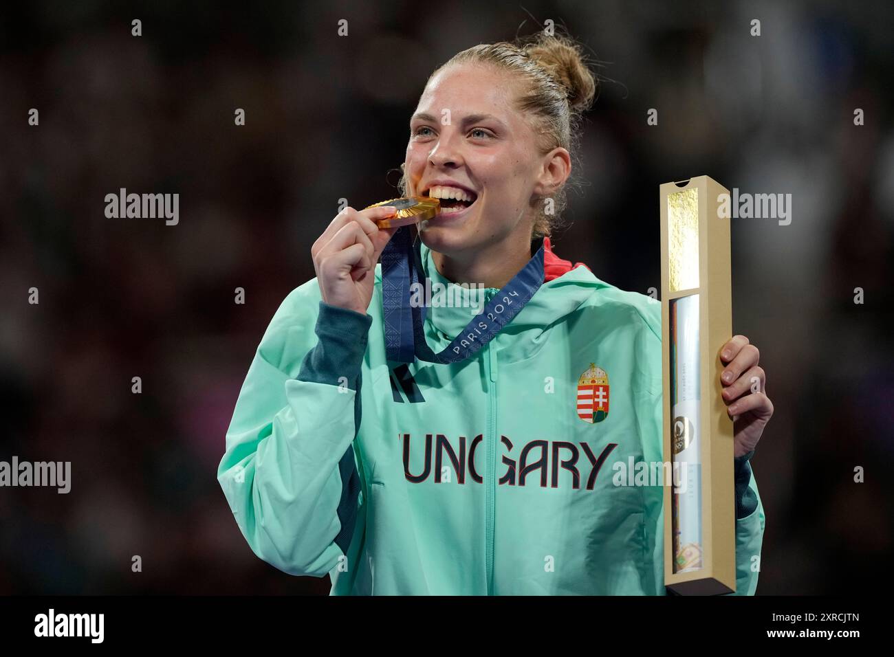 Hungary's Viviana Marton celebrates on the podium after winning the ...