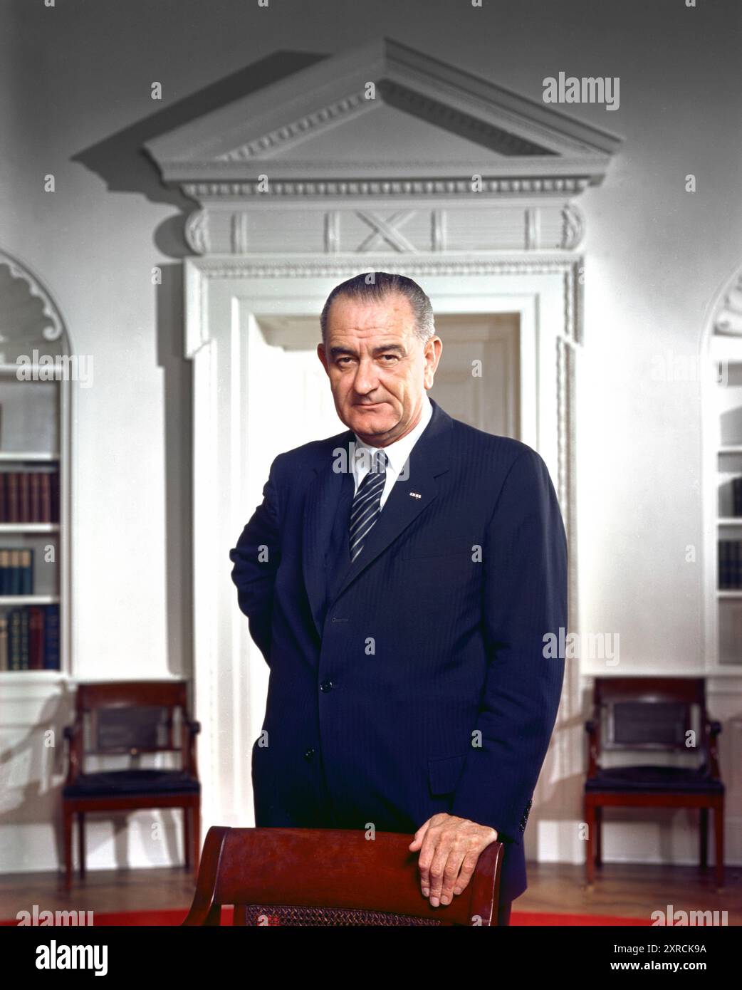 U.S. President Lyndon Johnson, half-length portrait, Oval Office, White ...