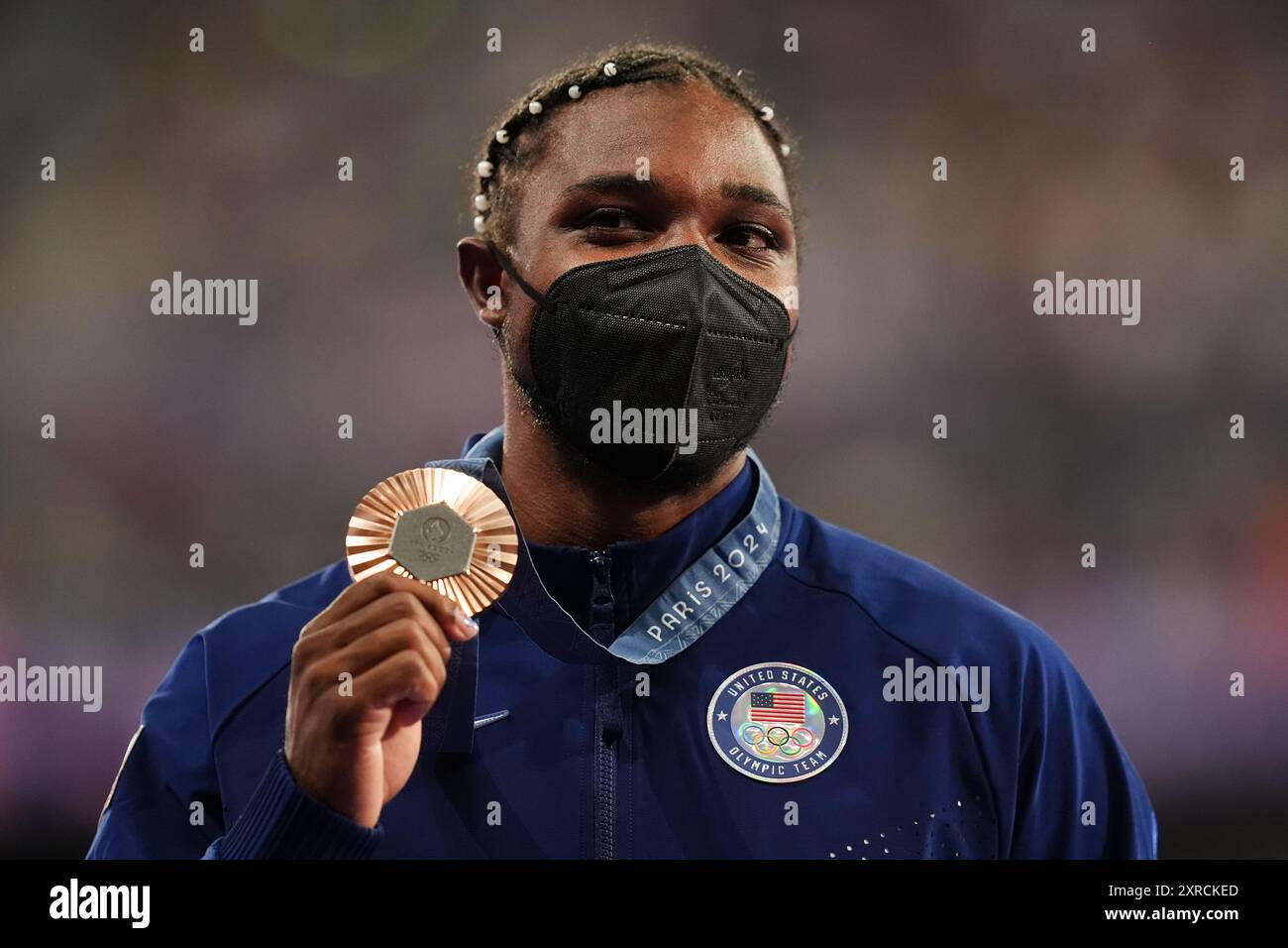 USA's Noah Lyles celebrates with his bronze medal during the medal ...