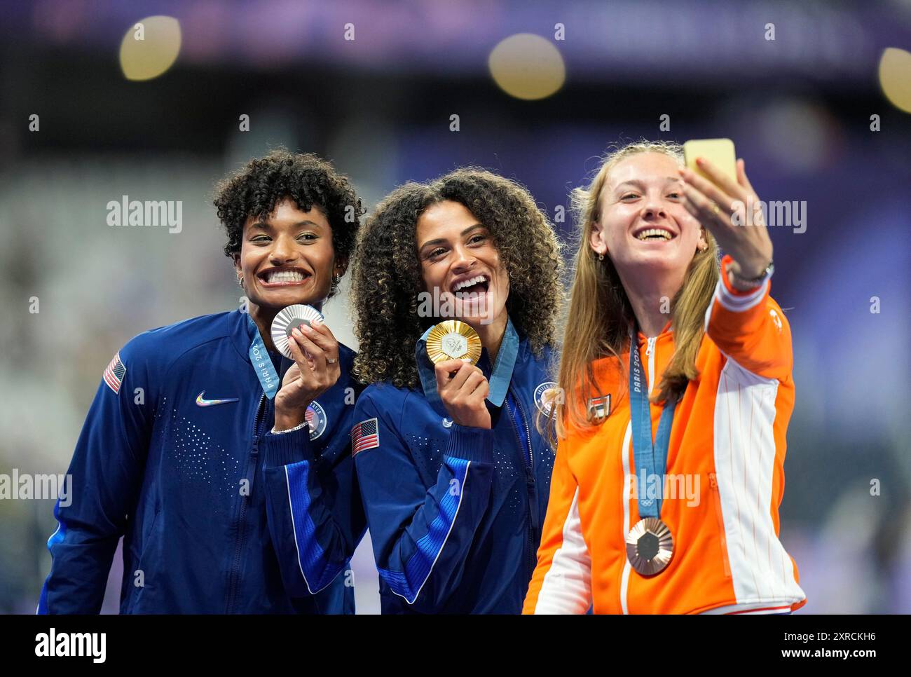 Paris, France. 09th Aug, 2024. Women's 400m hurdles gold medalist Sydney McLaughlin-Levrone of ...