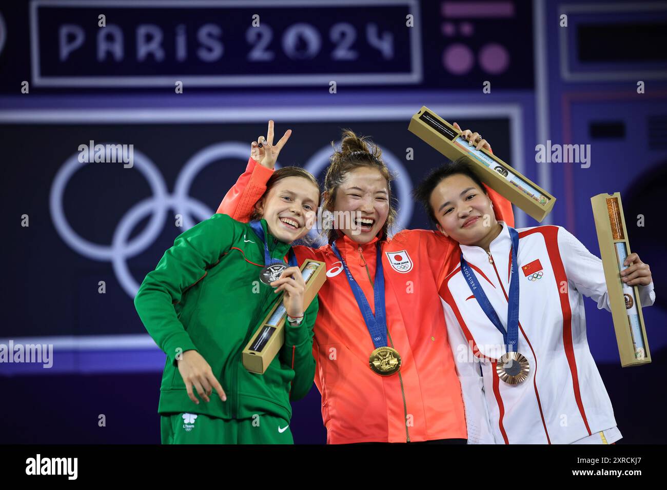 (L-R) NICKA of Lithuania, silver, Japan's Yuasa Ami, gold, and , Liu ...