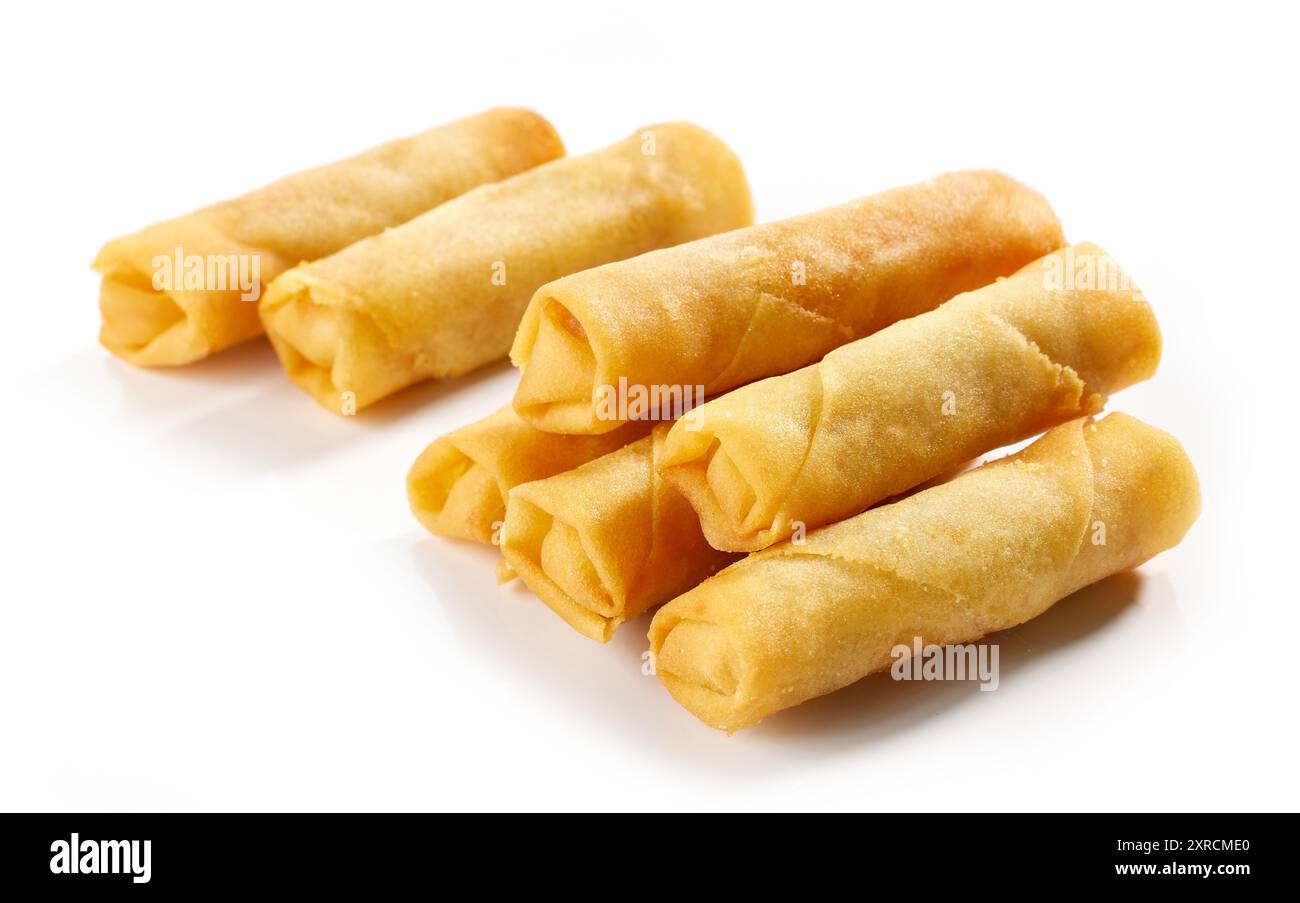fried springrolls isolated on white background Stock Photo - Alamy