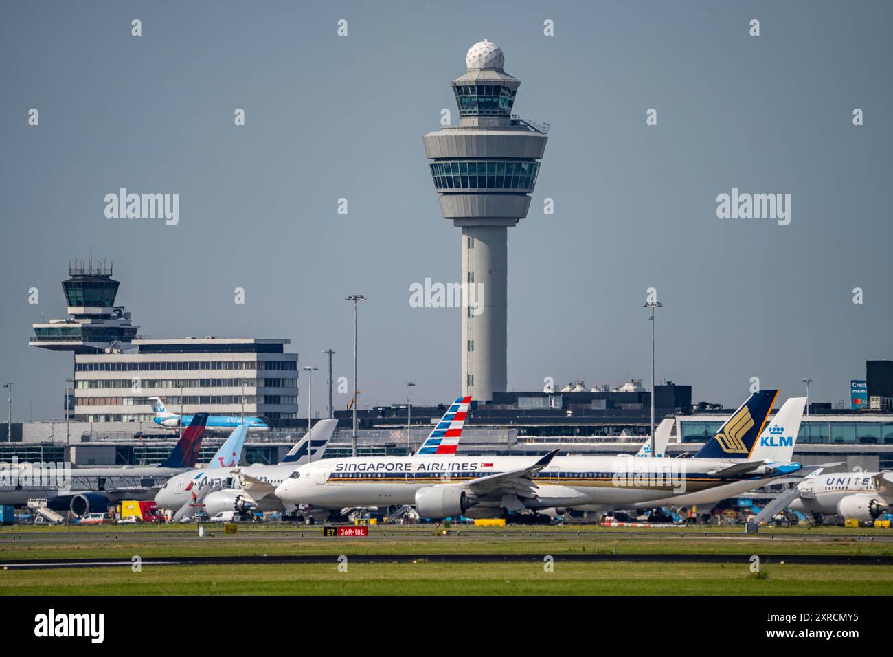 Aircraft at Amsterdam Schiphol Airport, taxiway, apron, air traffic ...