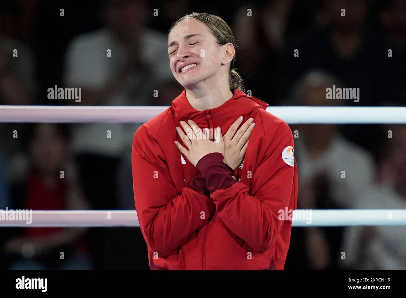 Silver medalist Turkey's Buse Naz Cakiroglu attends a medals ceremony ...