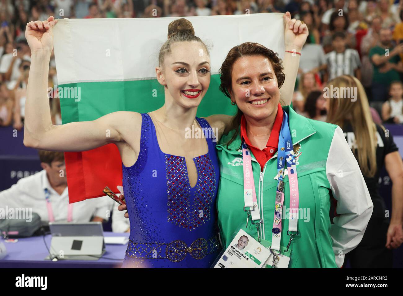 Paris, France. 9th Aug, 2024. Boryana Kaleyn (L) of Bulgaria celebrates ...