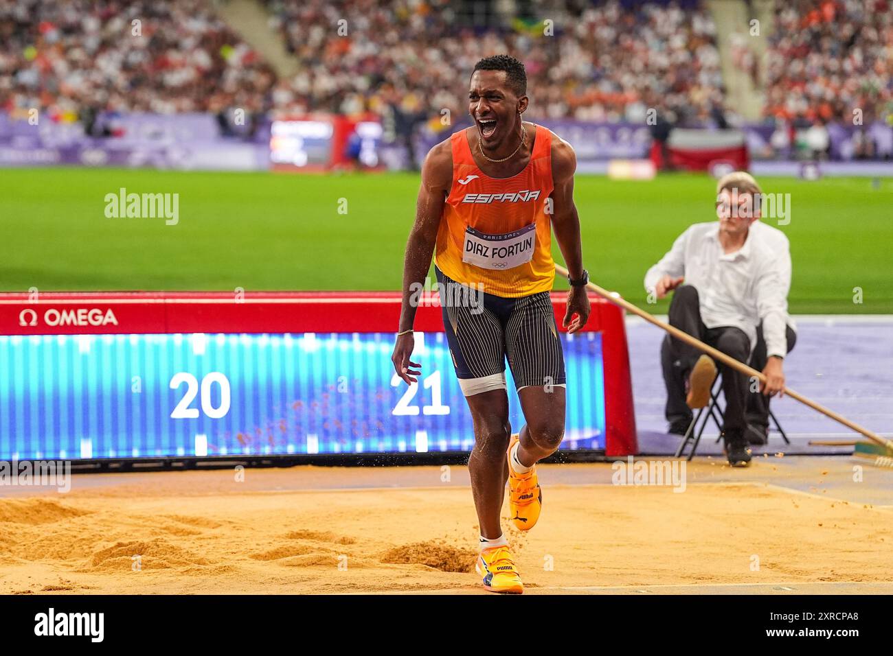 Jordan Alejandro Diaz Fortun of Spain reacts during Men's Triple Jump Final of the Athletics on ...