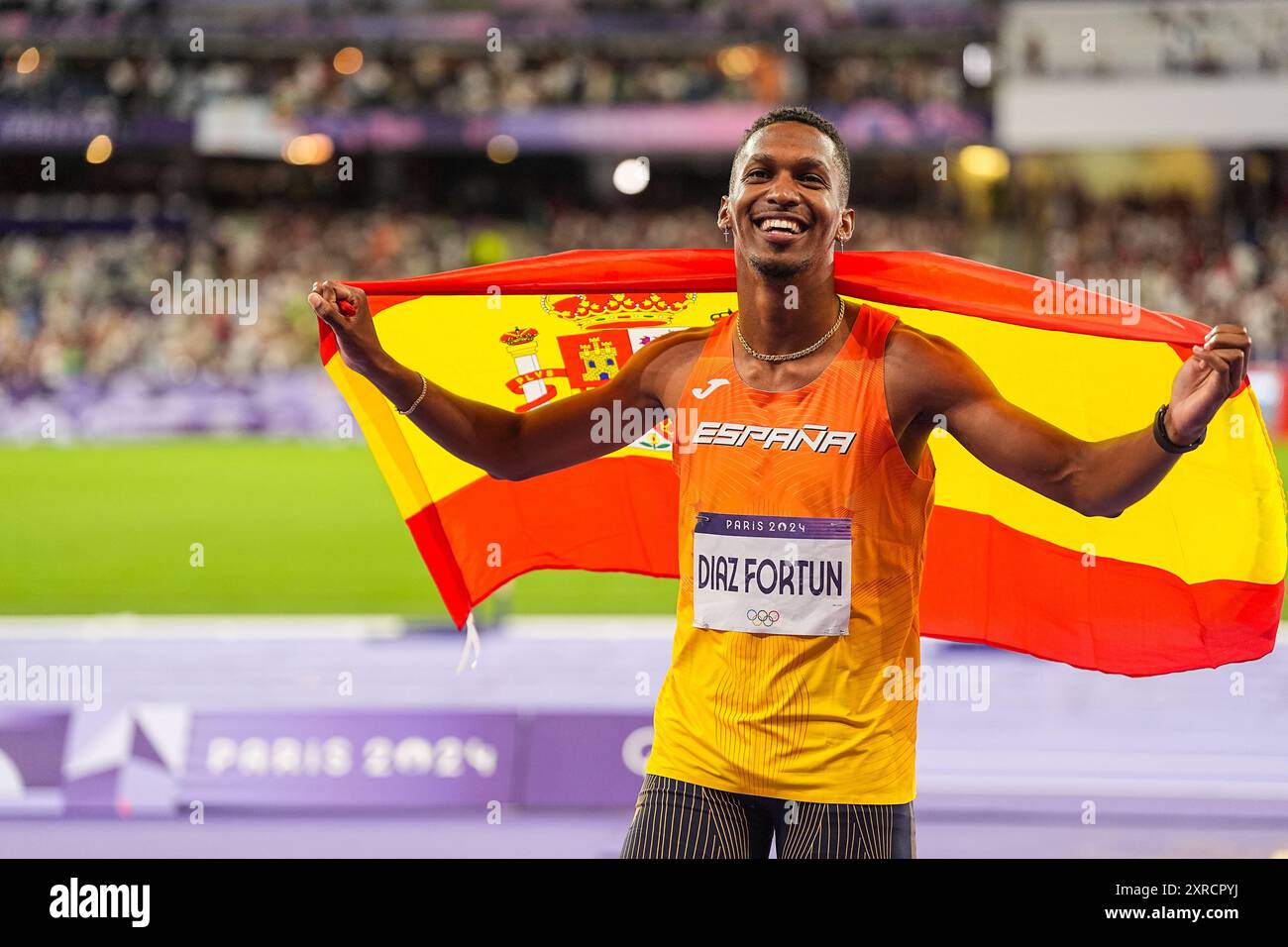 Jordan Alejandro Diaz Fortun of Spain celebrate the gold medal during Men's Triple Jump Final of ...
