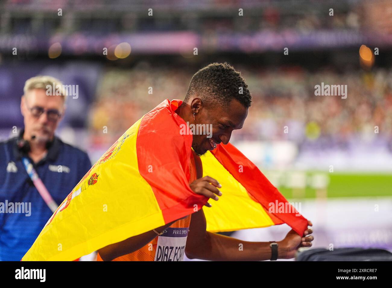 Jordan Alejandro Diaz Fortun of Spain celebrate the gold medal during Men's Triple Jump Final of ...