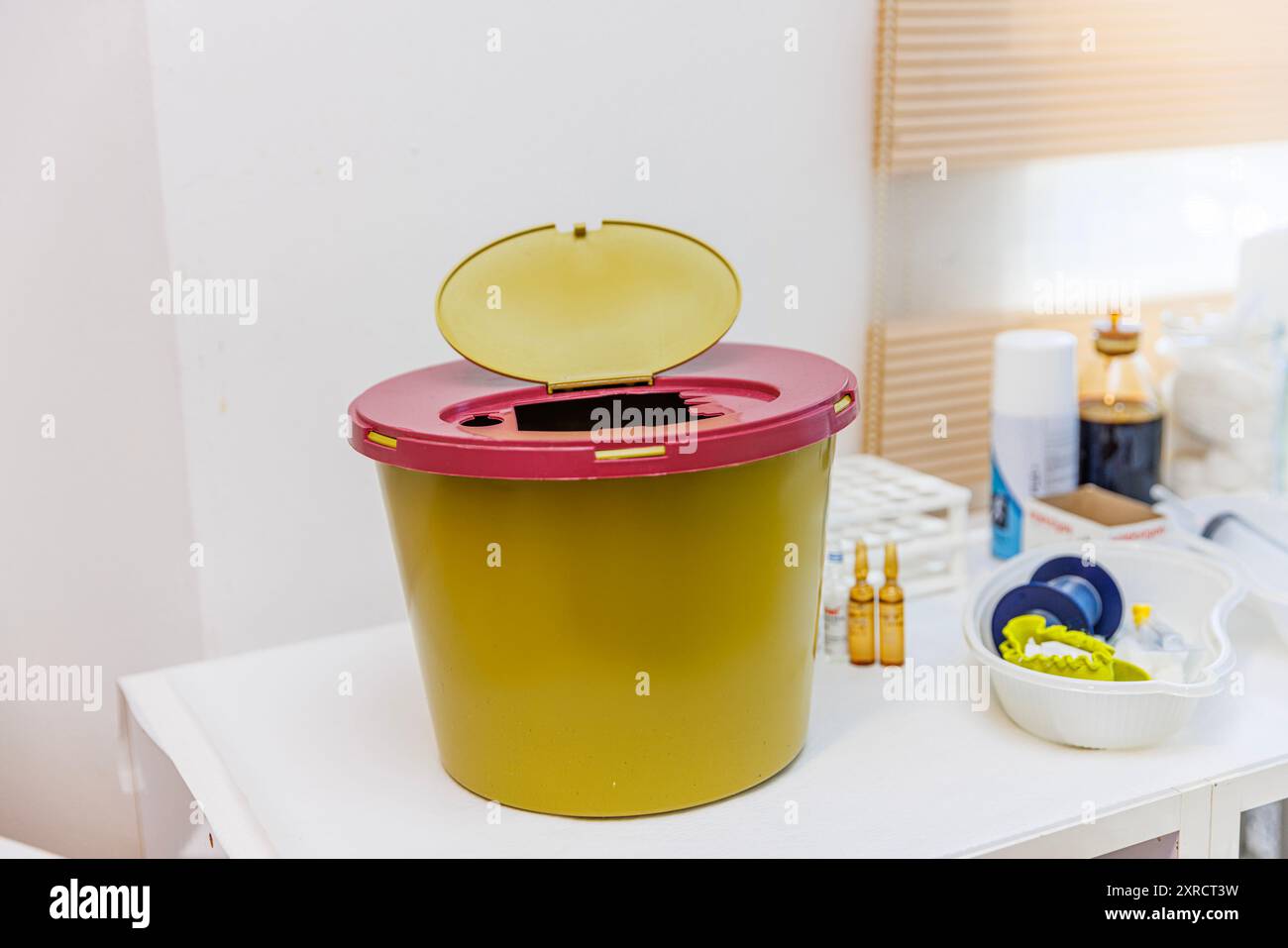 Medical garbage can. Container for hazardous waste in hospital. Throw ...