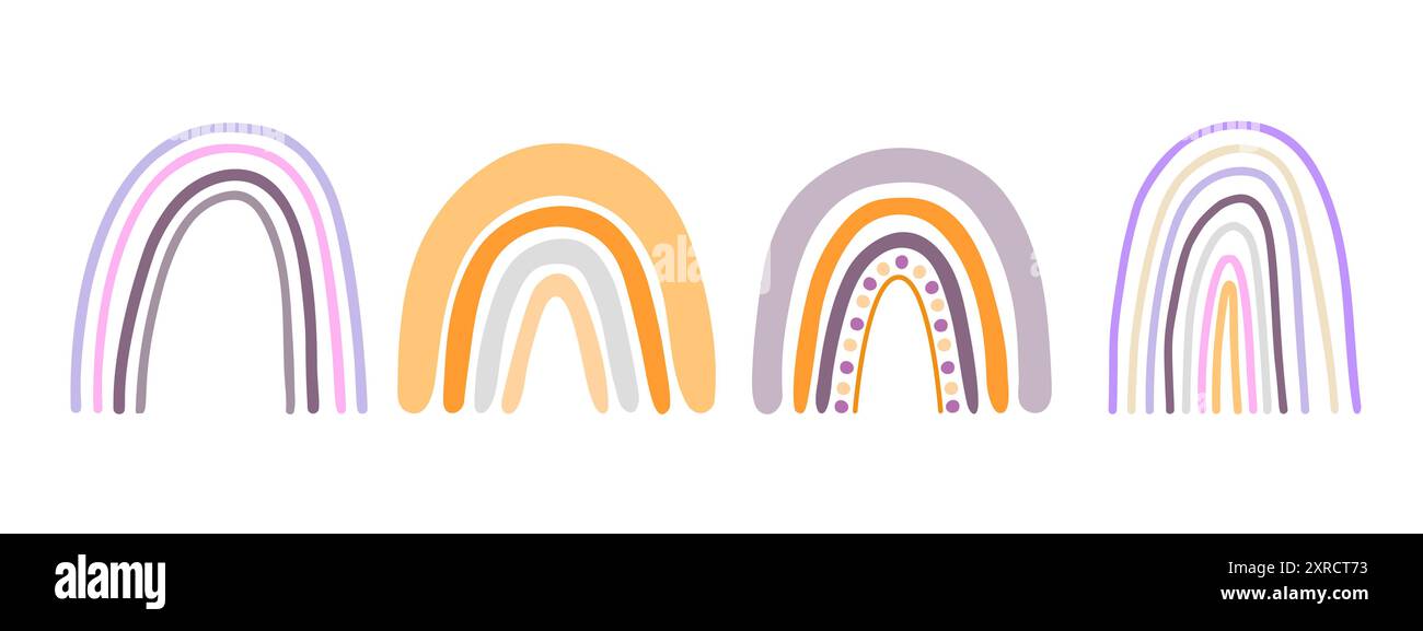 Boho rainbows set abstract shapes, simple hand drawn silhouette vector ...