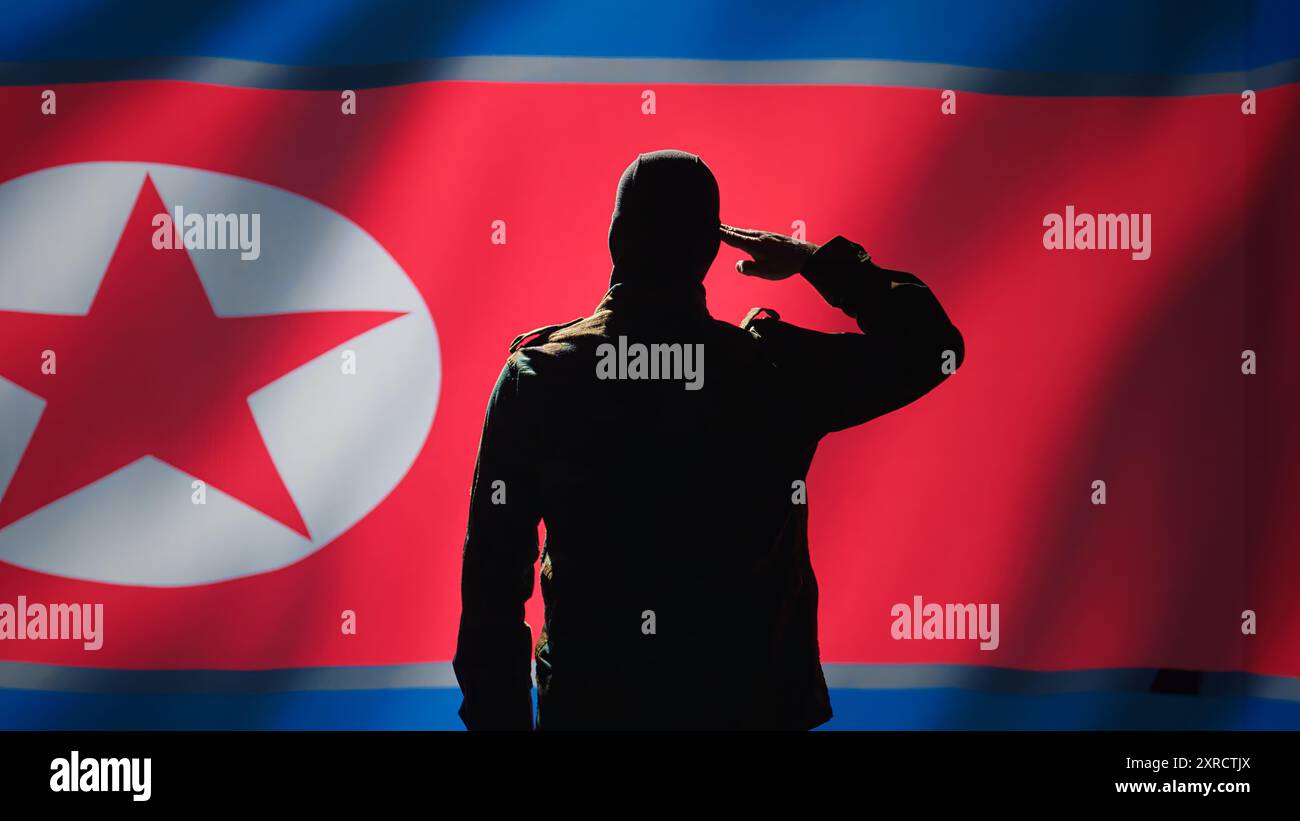 Secret intelligence agent doing saluting hand gesture towards North ...