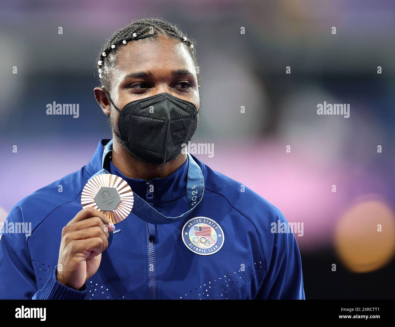 Paris, France. 9th Aug, 2024. Bronze medalist Noah Lyles of United ...