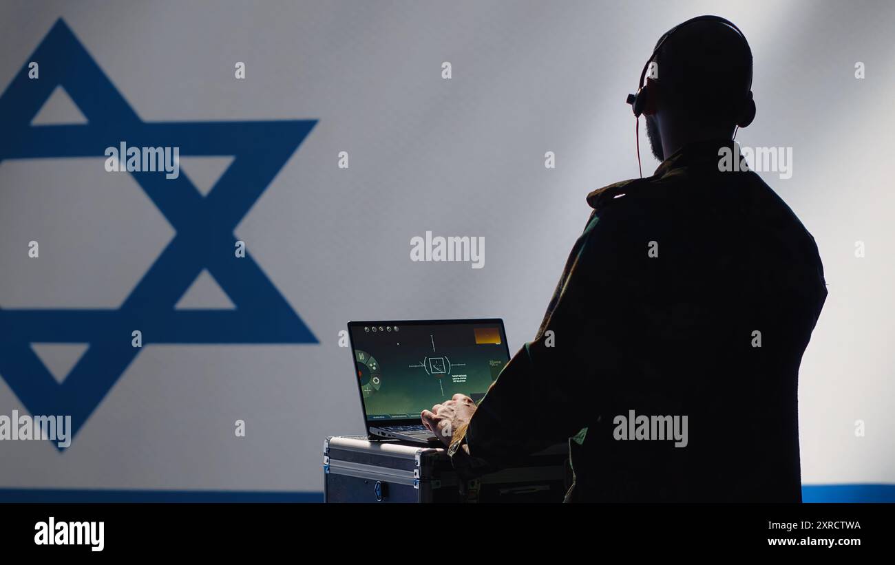 Israeli Air Defense Command Operator Conscript Using Radar System On Laptop To Detect Incoming