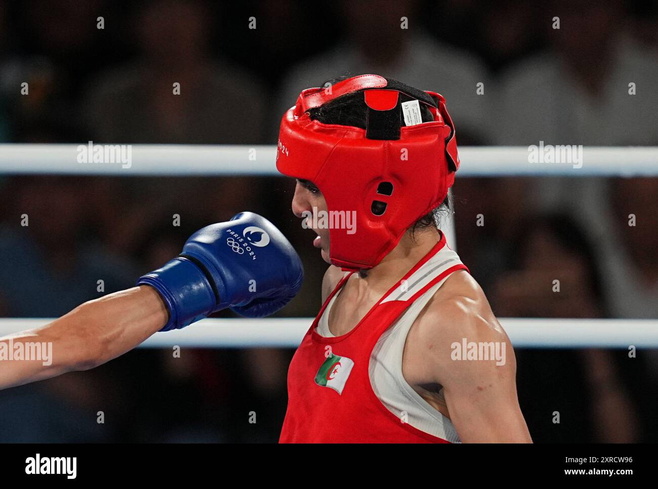 August 06 2024: Imane Khelif (Algeria) competes against Liu Yang ...