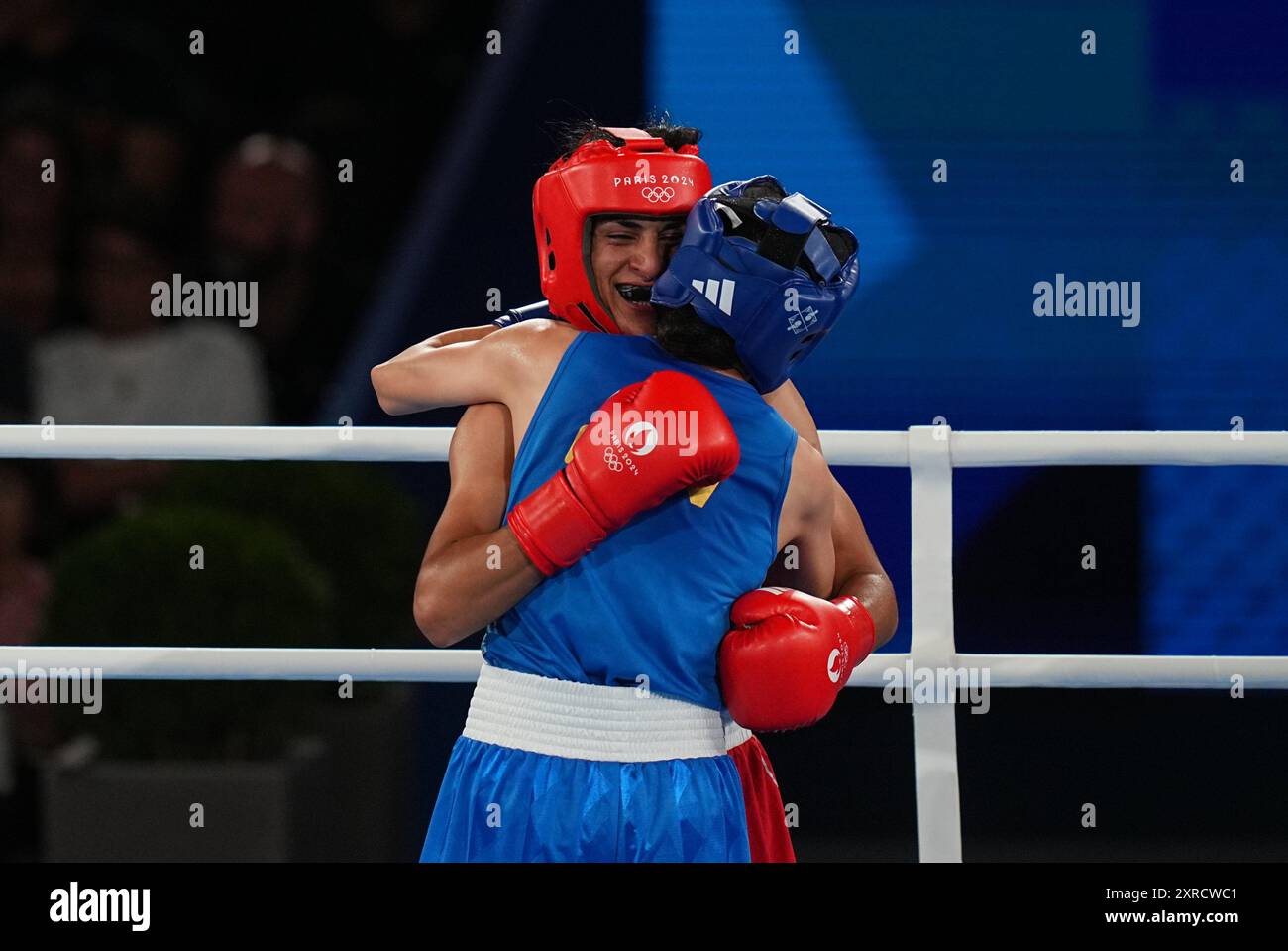 August 06 2024: Imane Khelif (Algeria) competes against Liu Yang ...