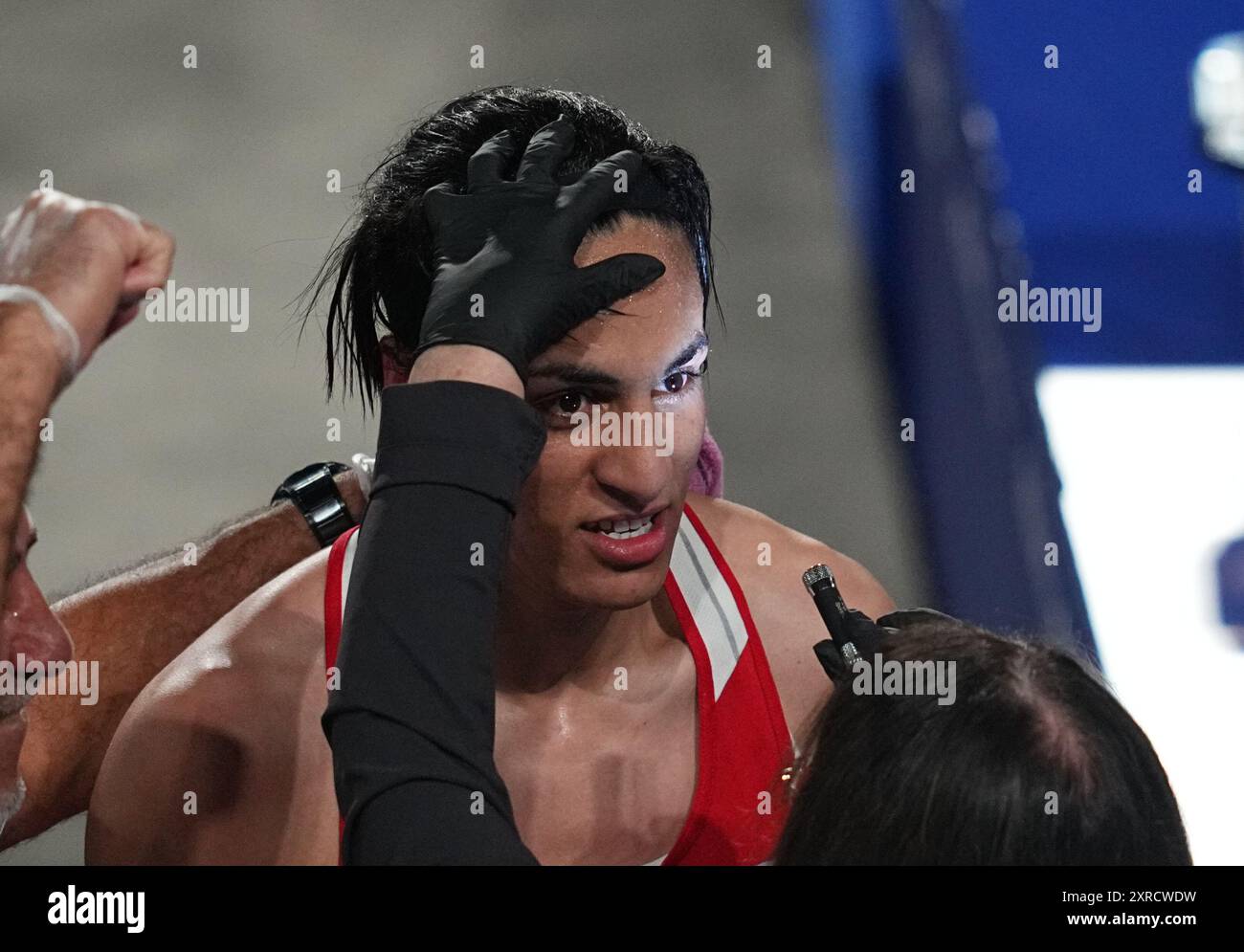 August 06 2024: Imane Khelif (Algeria) celebrates gold on Day 14 of the ...