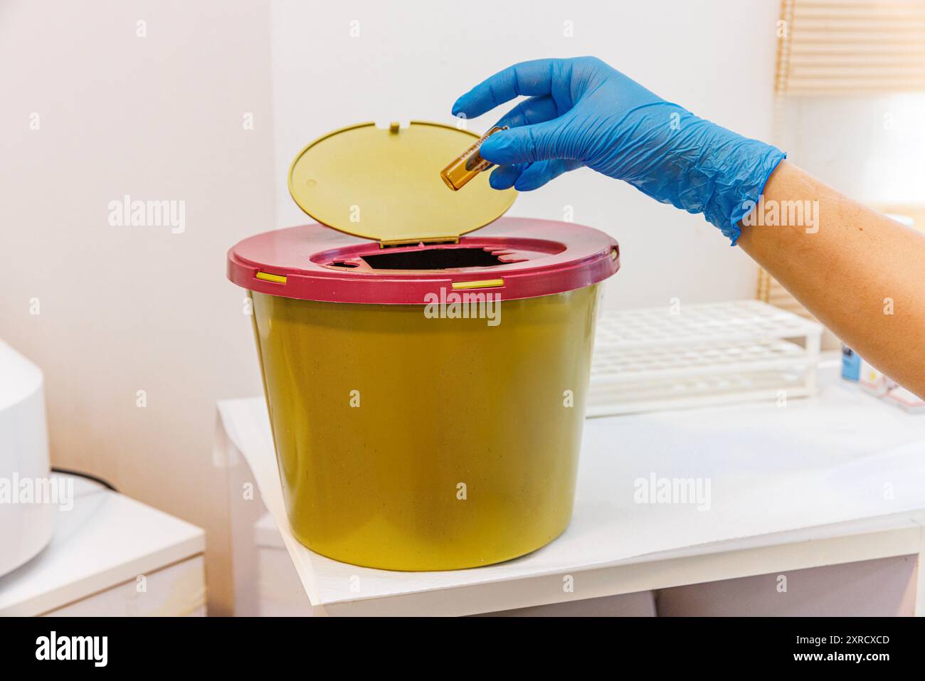 Medical garbage can. Container for hazardous waste in hospital. Throw ...