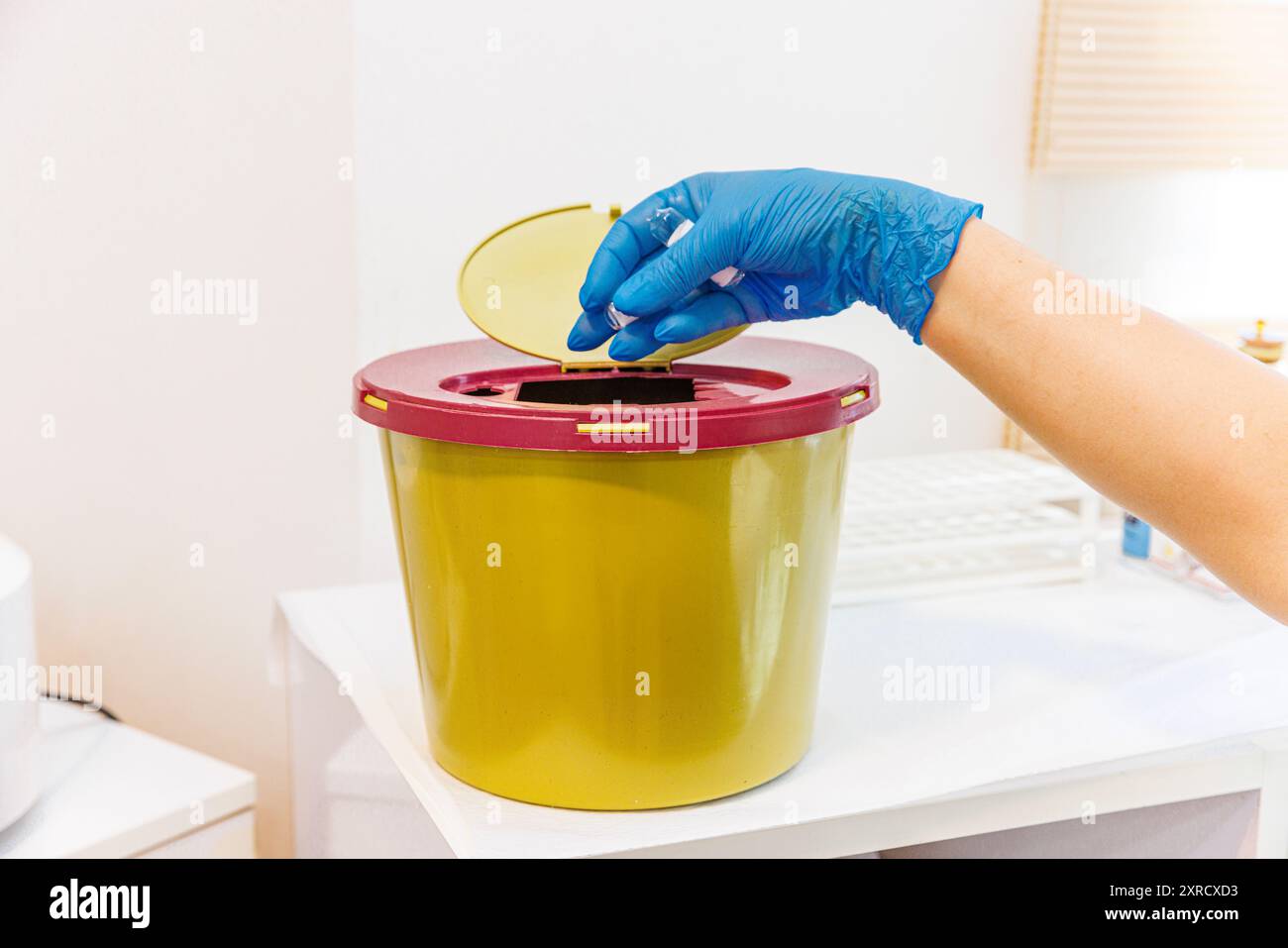 Medical garbage can. Container for hazardous waste in hospital. Throw ...