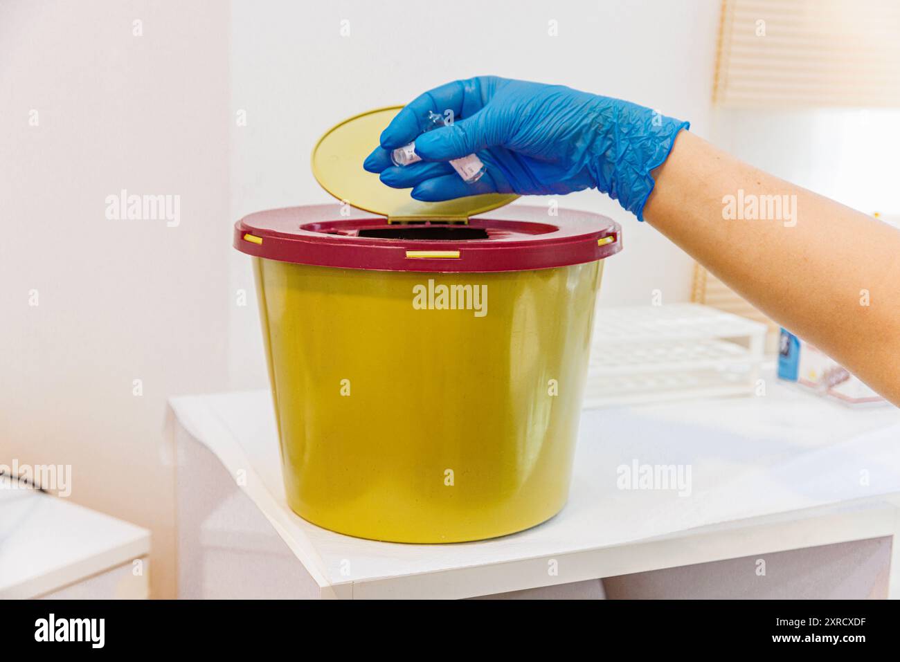 Medical garbage can. Container for hazardous waste in hospital. Throw ...