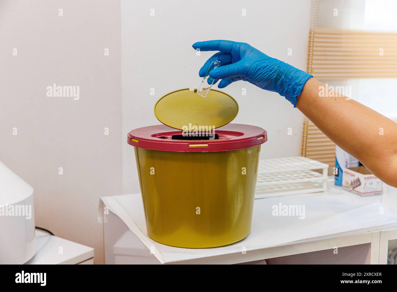 Medical garbage can. Container for hazardous waste in hospital. Throw ...