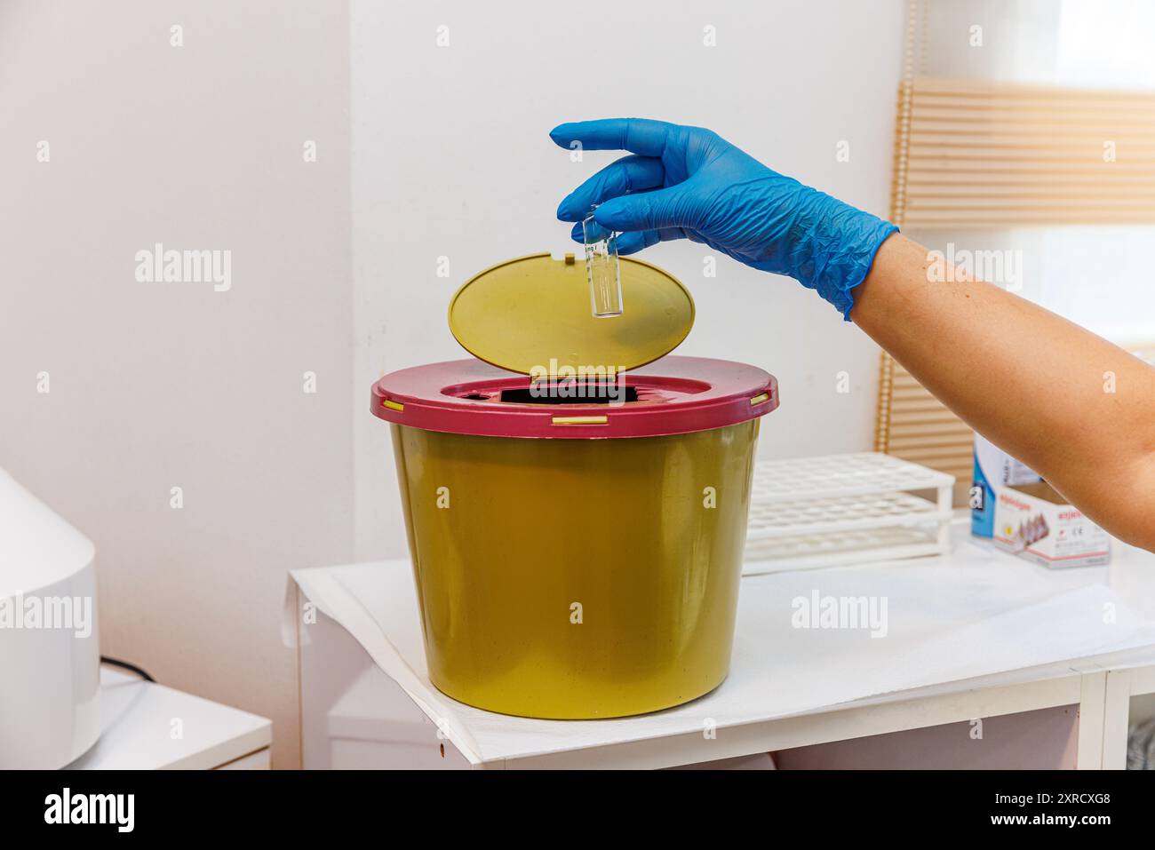 Medical garbage can. Container for hazardous waste in hospital. Throw ...