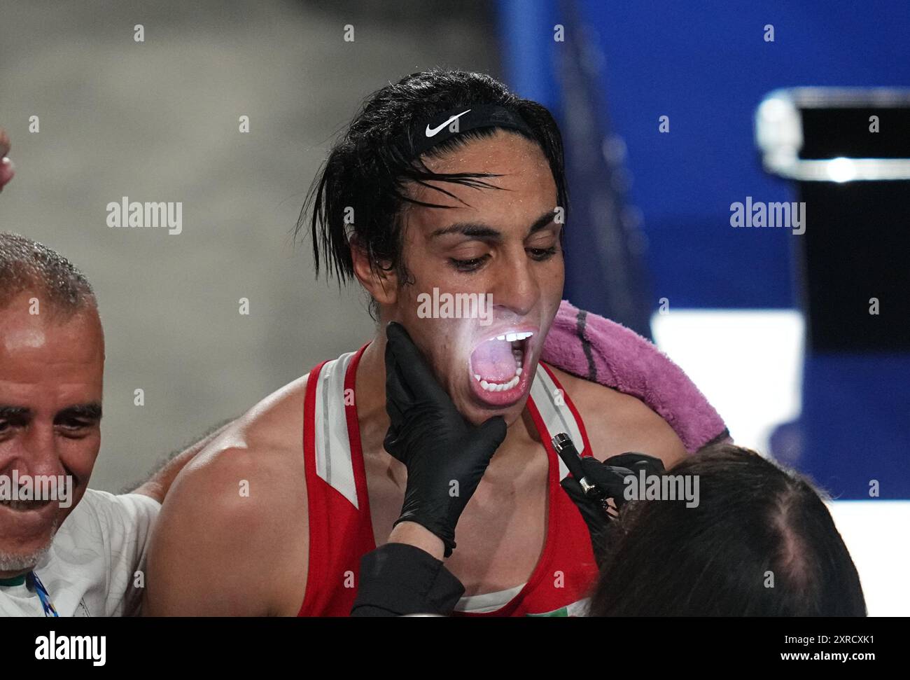 August 06 2024: Imane Khelif (Algeria) celebrates gold on Day 14 of the ...