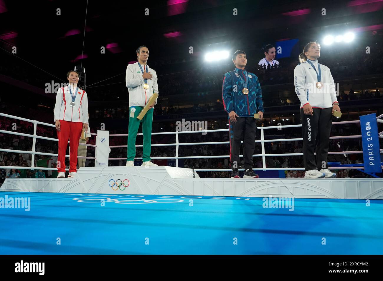 Silver medalist China's Yang Liu, from left, gold medalist Algeria's ...