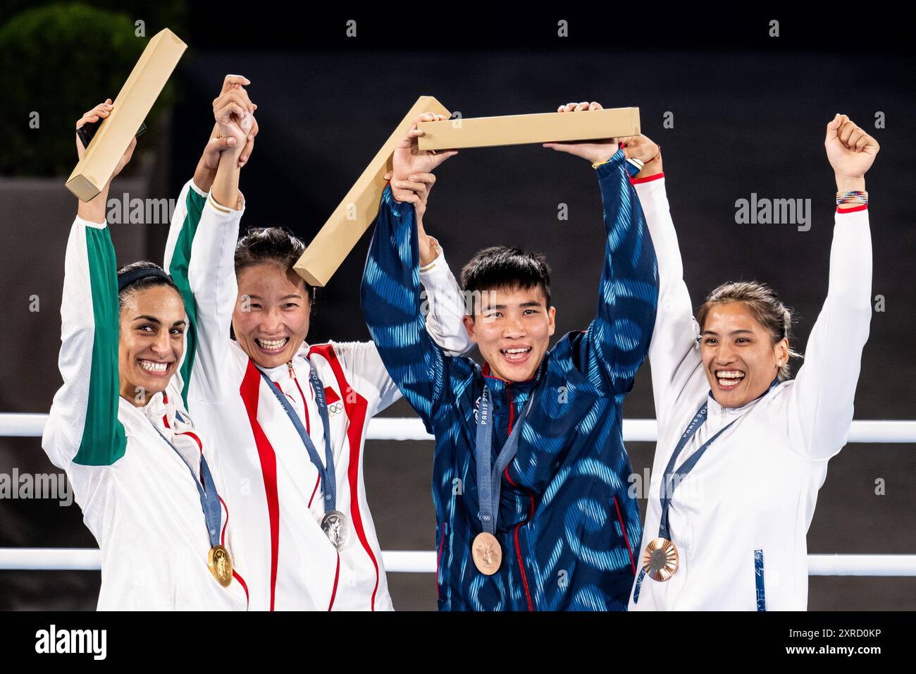 Imane Khelif of, Algeria. , . (gold), Liu Yang of China (silver ...